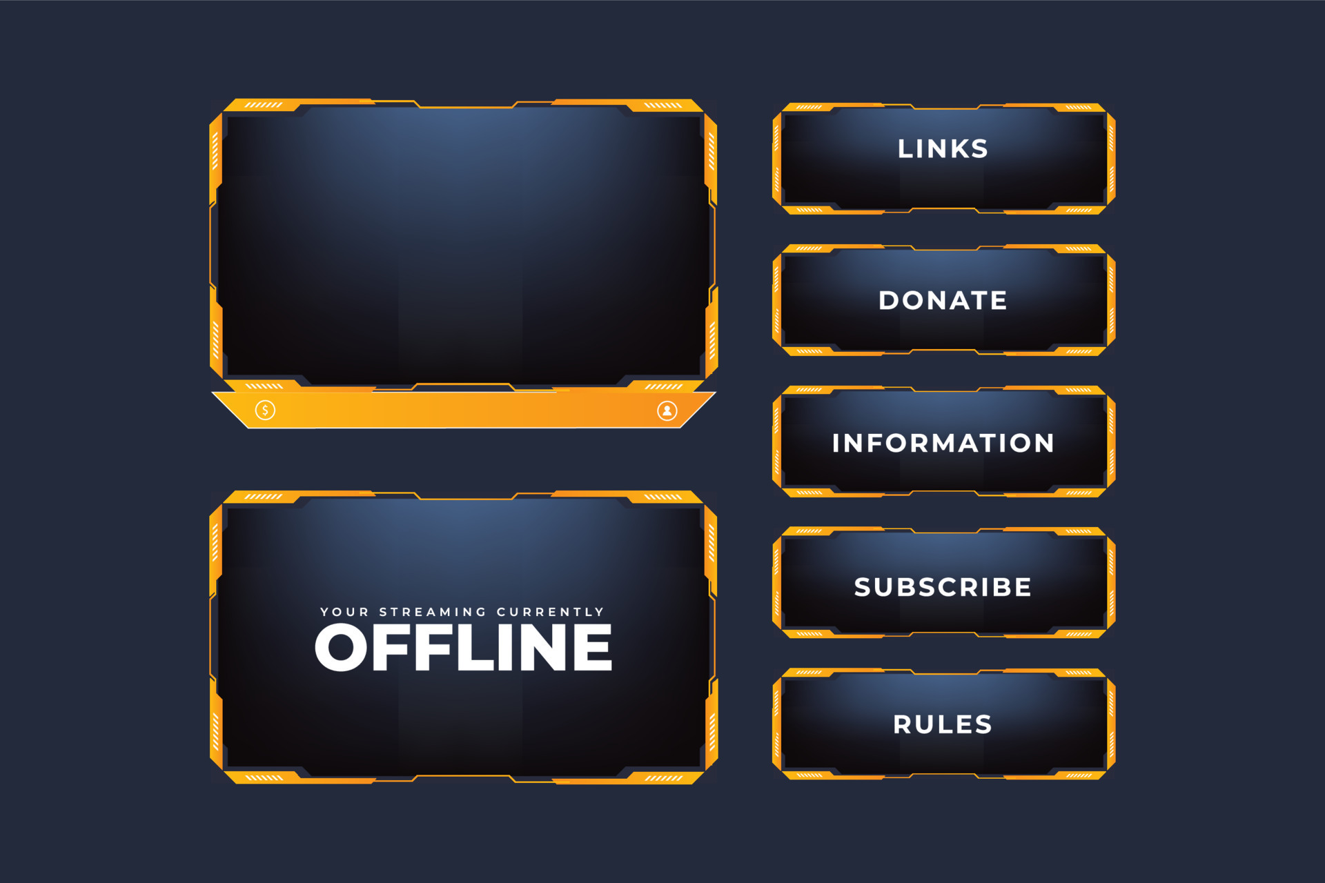 Offline and online screen collection on a dark background. Simple overlay decoration with yellow ...