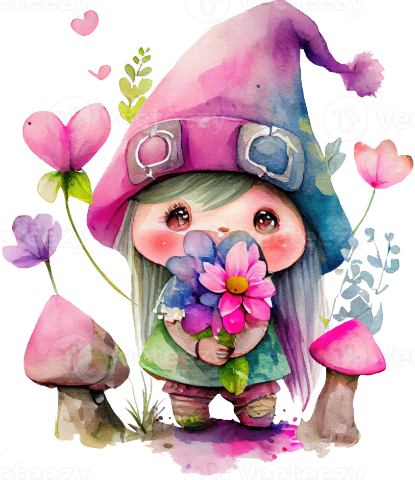 Cute Flower Gnome Watercolor 19152399 PNG