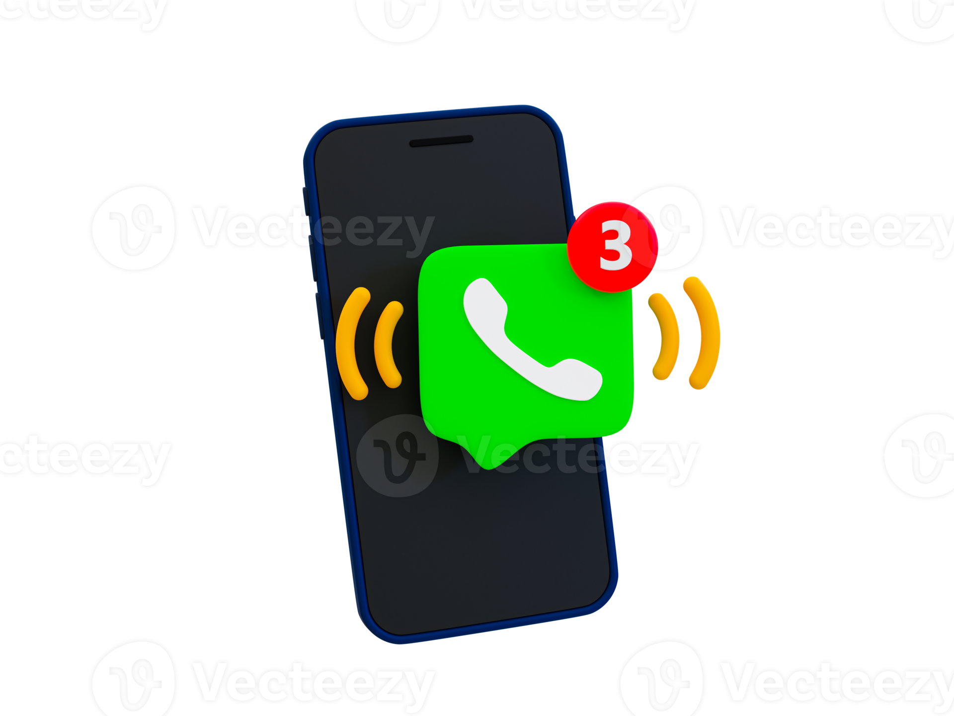 3d minimal missed call notification icon. missed call alert. hand ...