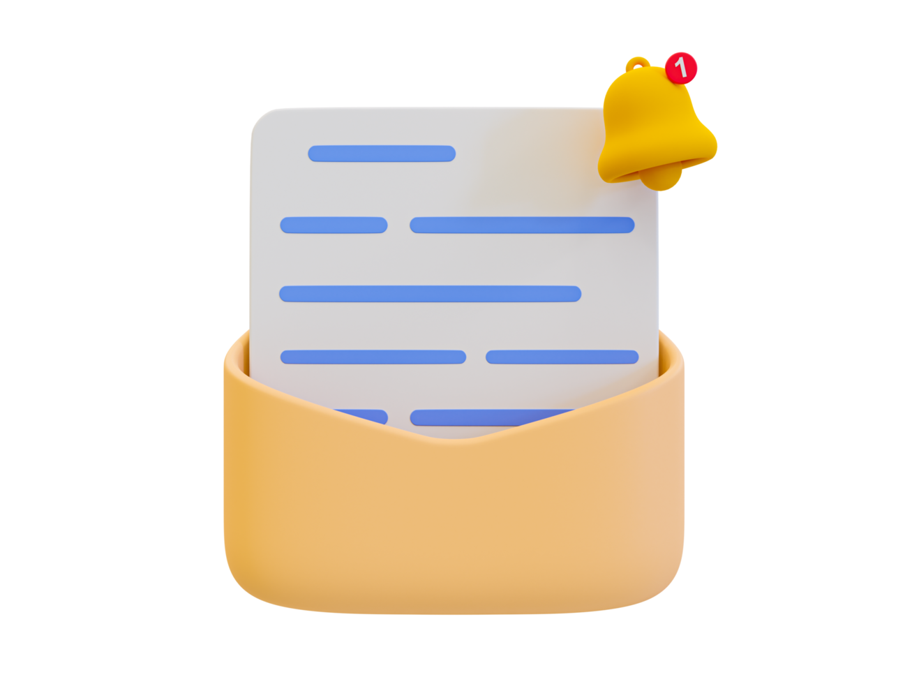3d Minimal Unread Messages Reminder Letter Notification Envelope With A Paper And Bell Icon