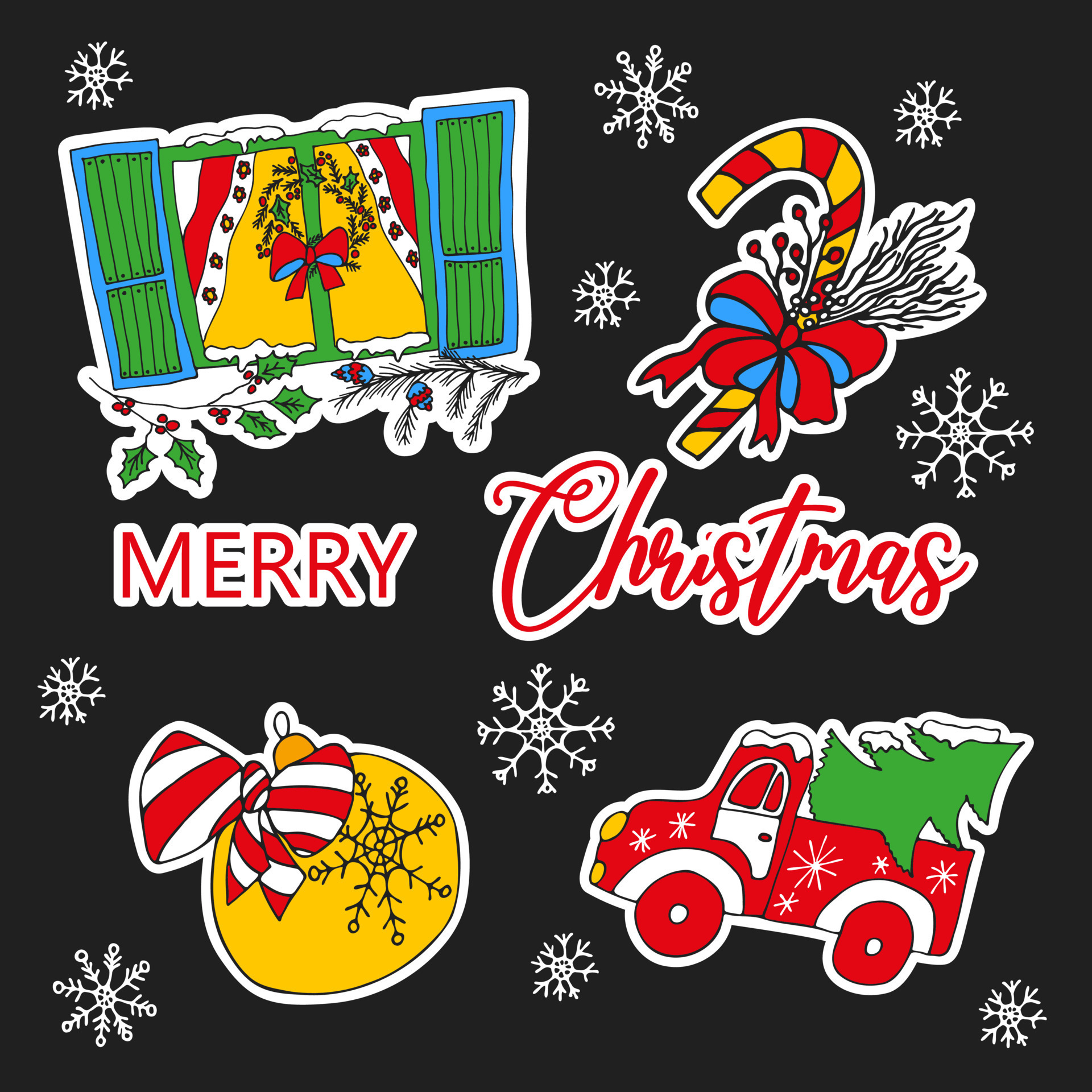 A set of Christmas icons. A collection of colorful Christmas stickers ... A set of Christmas icons. A collection of colorful Christmas stickers ...