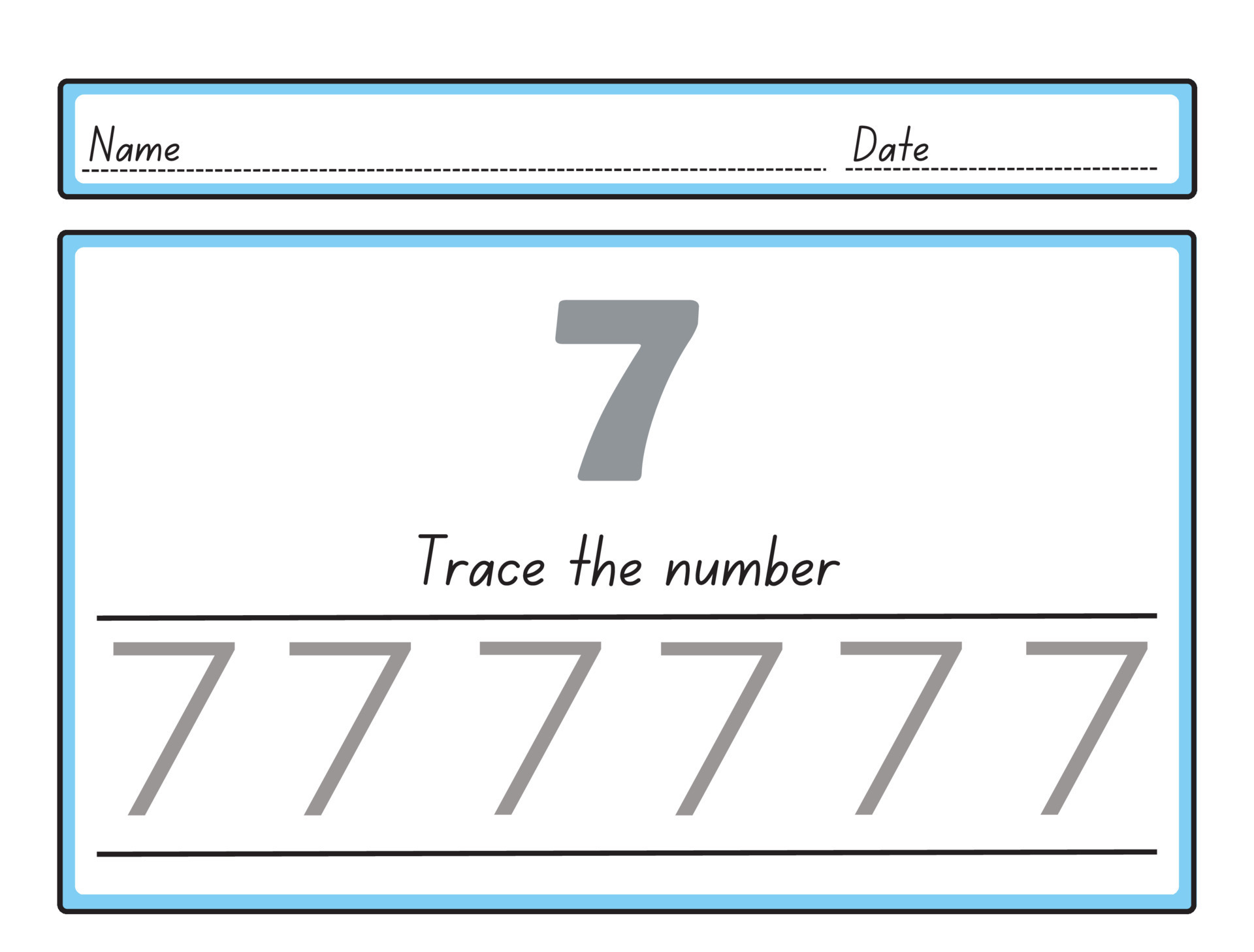 The practice of writing numbers 7 Tracking worksheet number seven learn ...