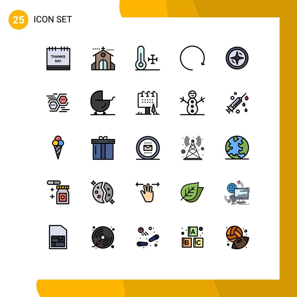 25 Universal Filled Line Flat Colors Set For Web And Mobile Applications Navigation Clockwise