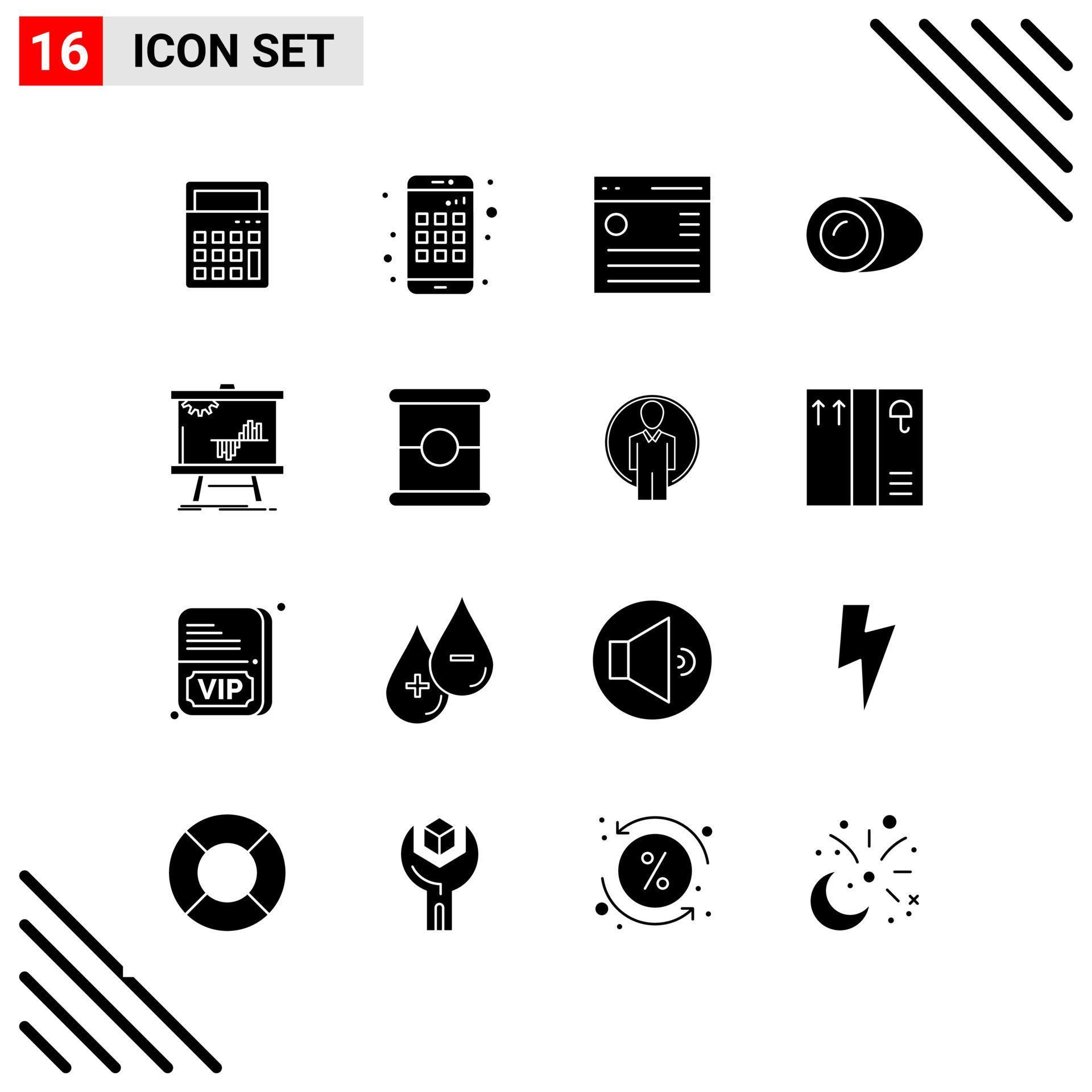 Pixle Perfect Set of 16 Solid Icons. Glyph Icon Set for Webite Designing and Mobile Applications ...