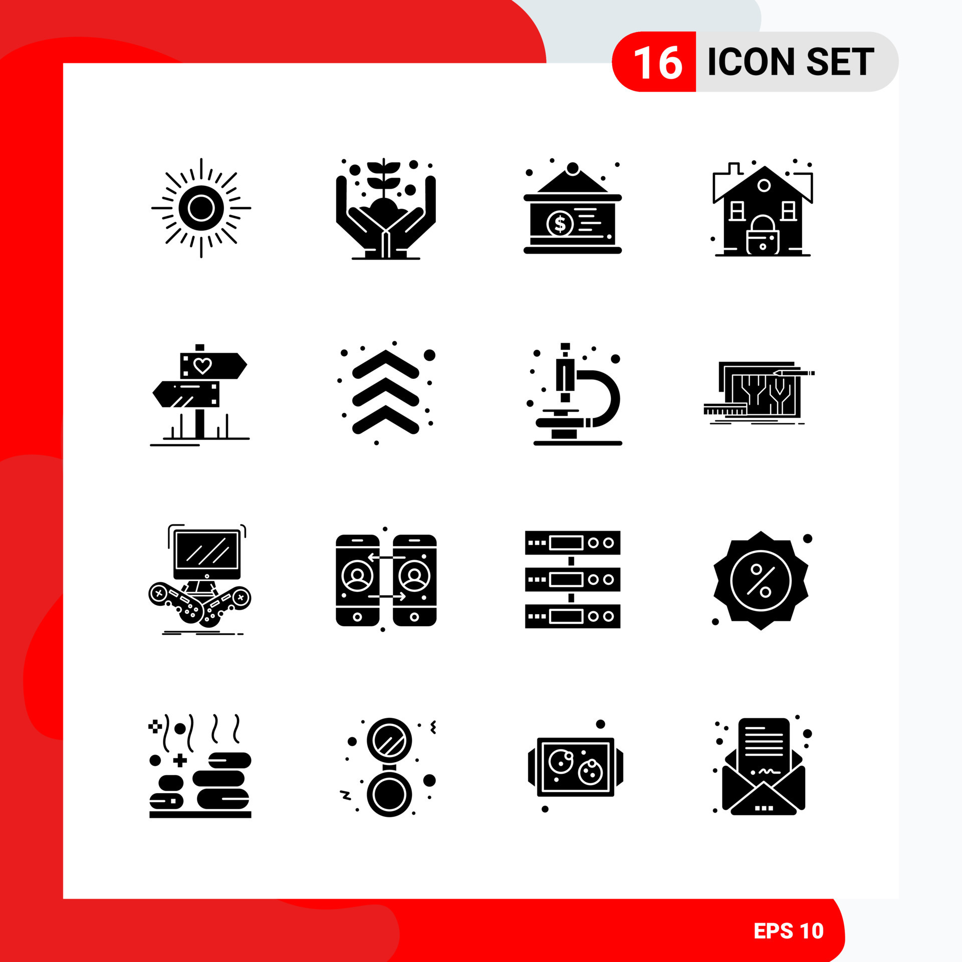 Creative Set of 16 Universal Glyph Icons isolated on White Background ...