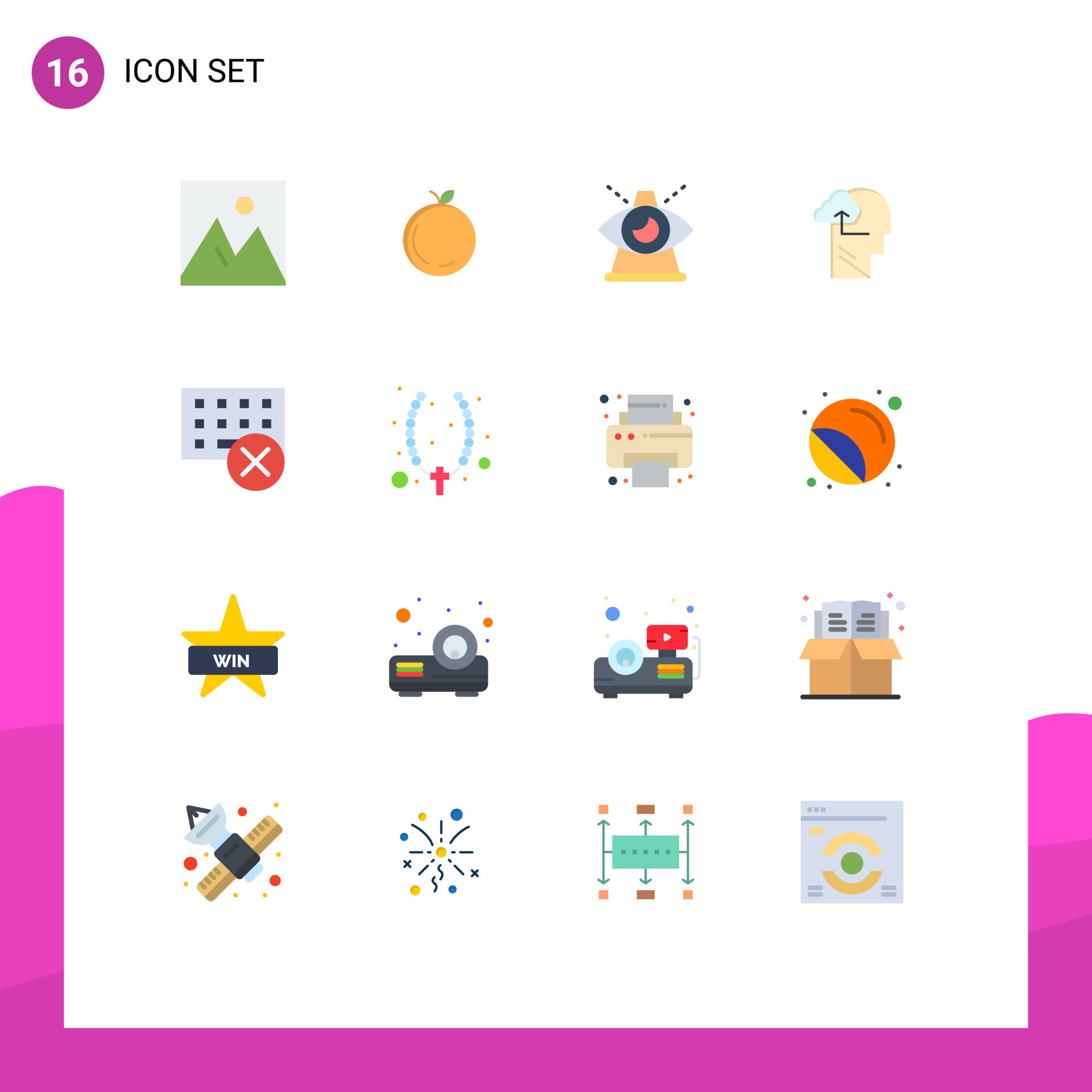 16 User Interface Flat Color Pack Of Modern Signs And Symbols Of