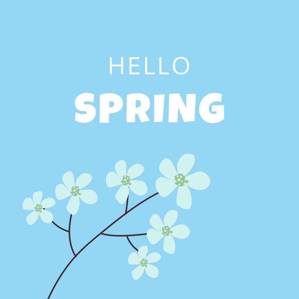 Hello spring text vector banner greetings design with flowers branch in ...