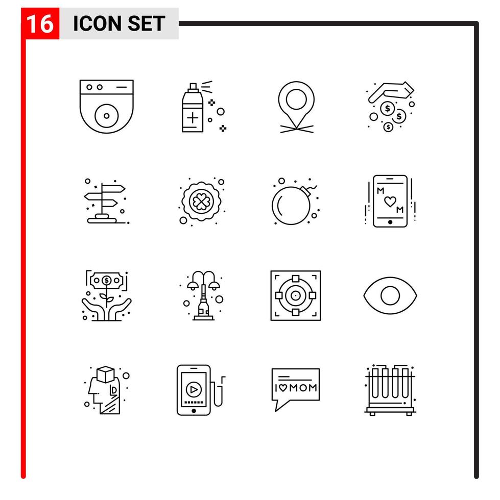 Editable Vector Line Pack Of 16 Simple Outlines Of Pointer Directions Pointer Arrow Money