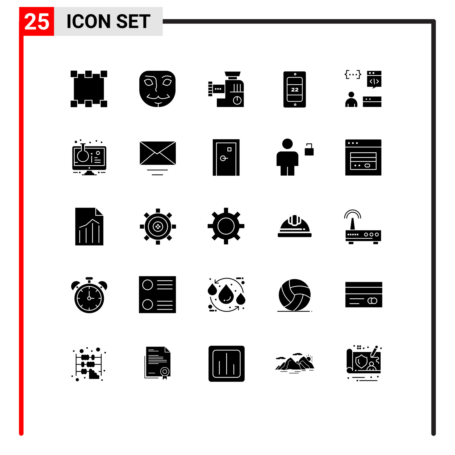 Group Of 25 Modern Solid Glyphs Set For Programmer Develop Manual Coding Temperature Editable