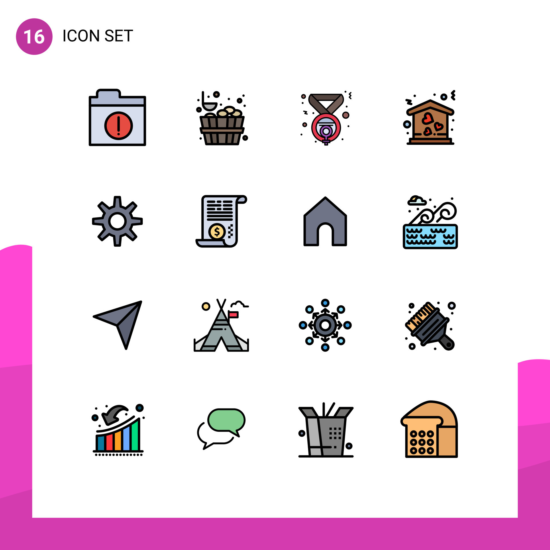 Set Of 16 Vector Flat Color Filled Lines On Grid For File Setting