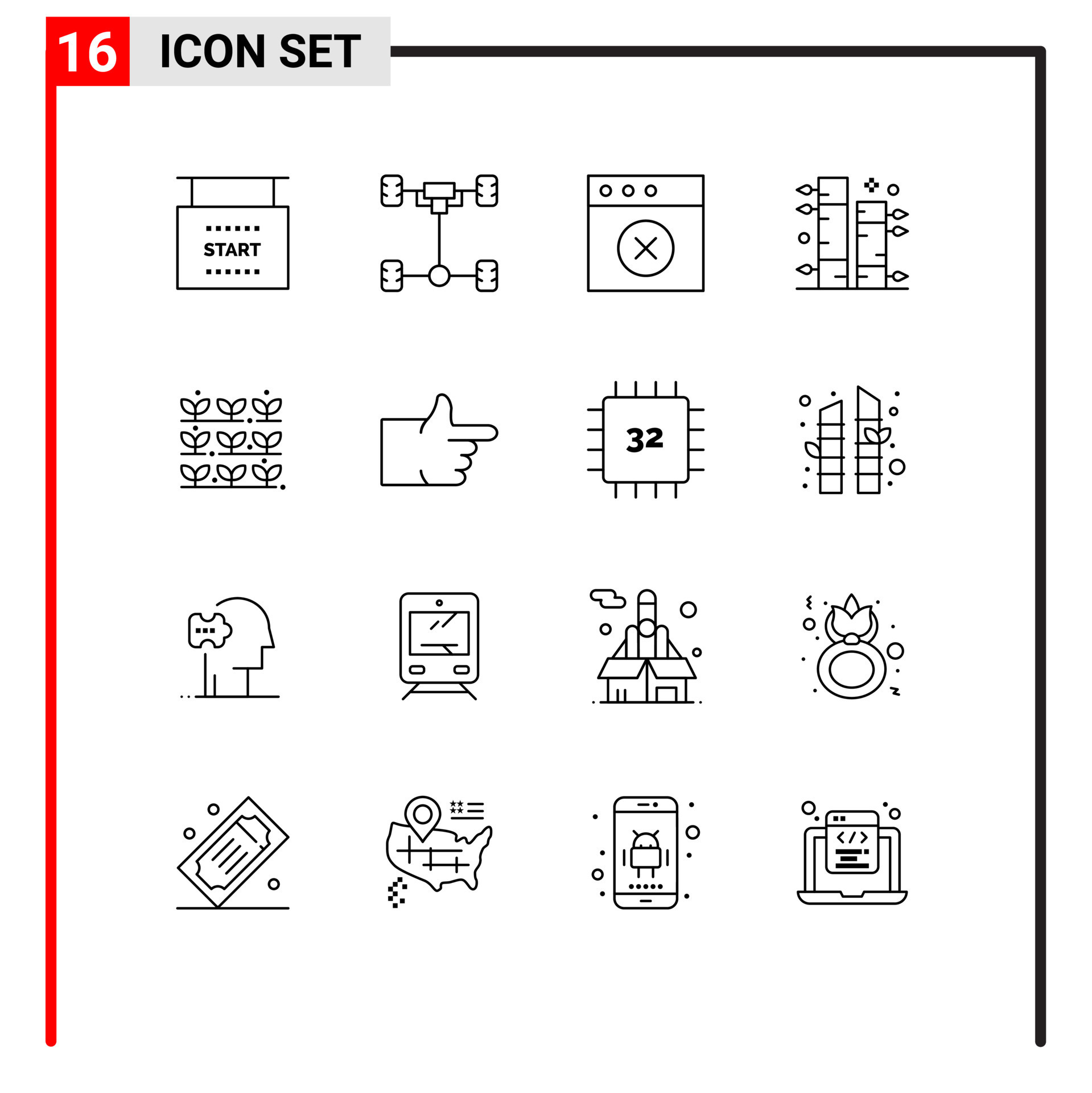 16 Thematic Vector Outlines And Editable Symbols Of Nature Agriculture App Plant Botanical