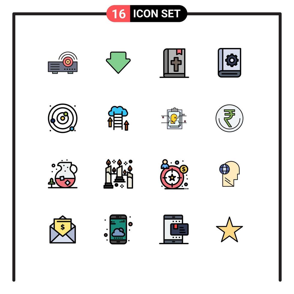 Modern Set Of 16 Flat Color Filled Lines Pictograph Of Planetary System Service Book Instruction