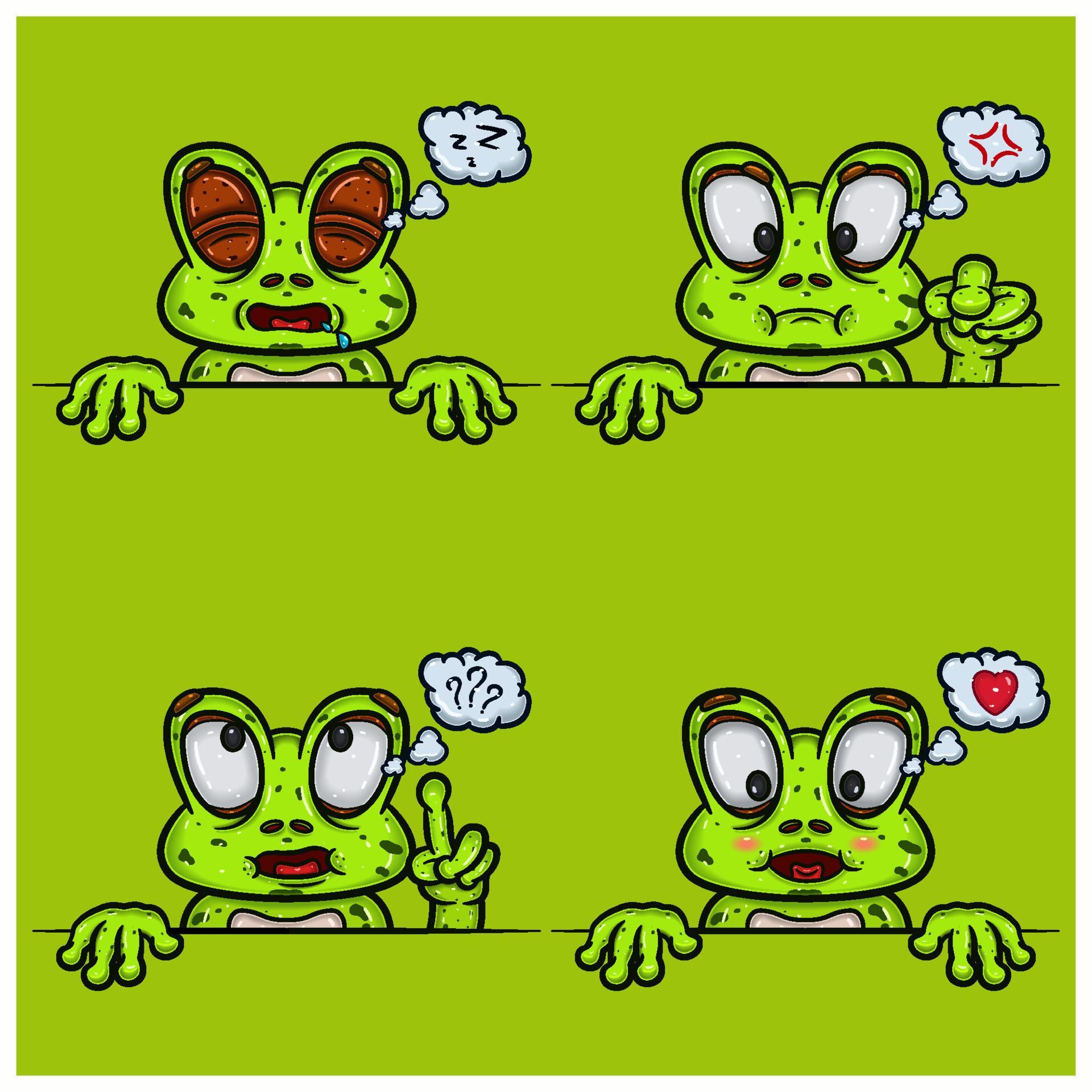 Set Of Expression Frog Face Cartoon. Sleep, Angry, Confused and Loving ...
