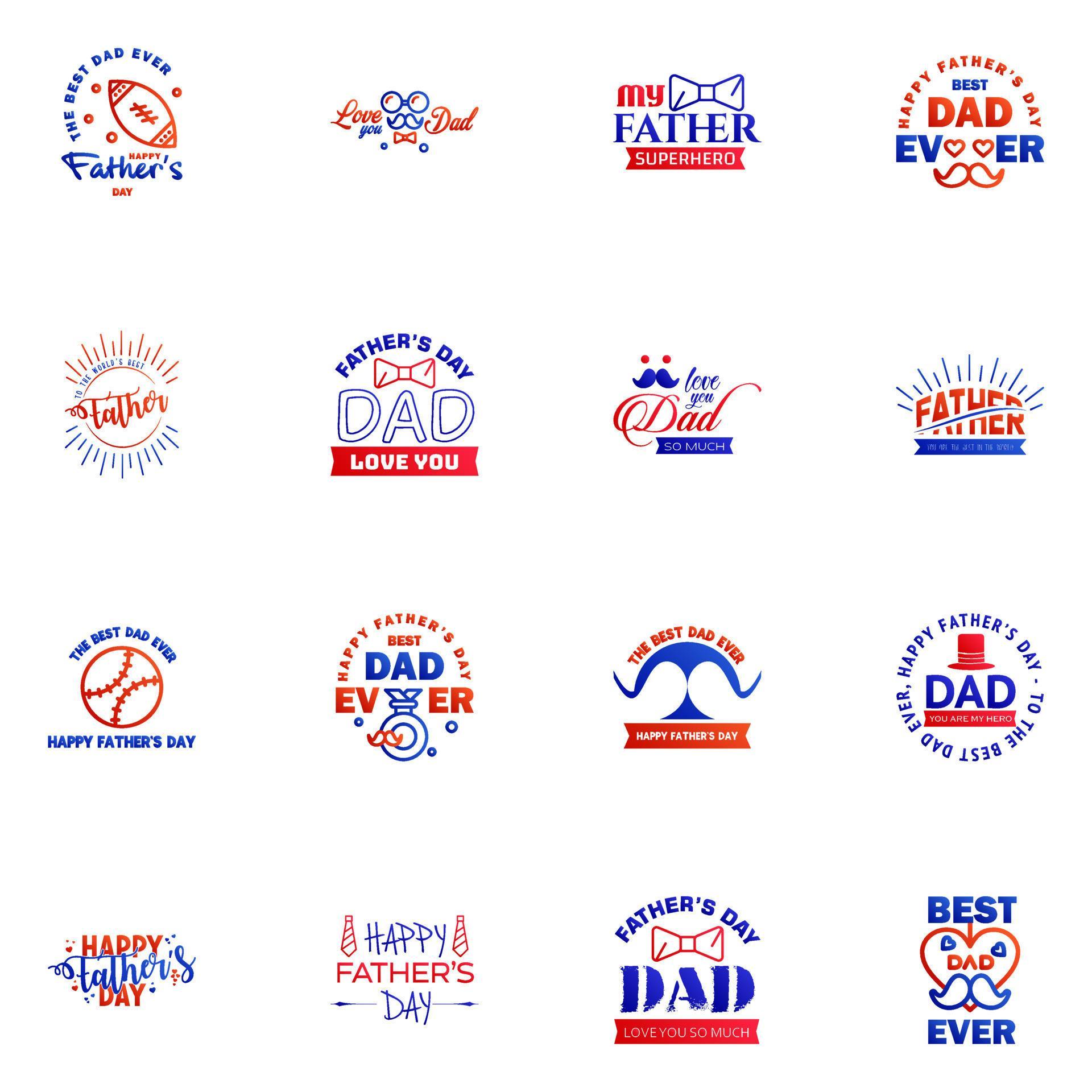 Happy Fathers Day Vector Hand Lettering 16 Blue And Red Calligraphy Illustration For Greeting