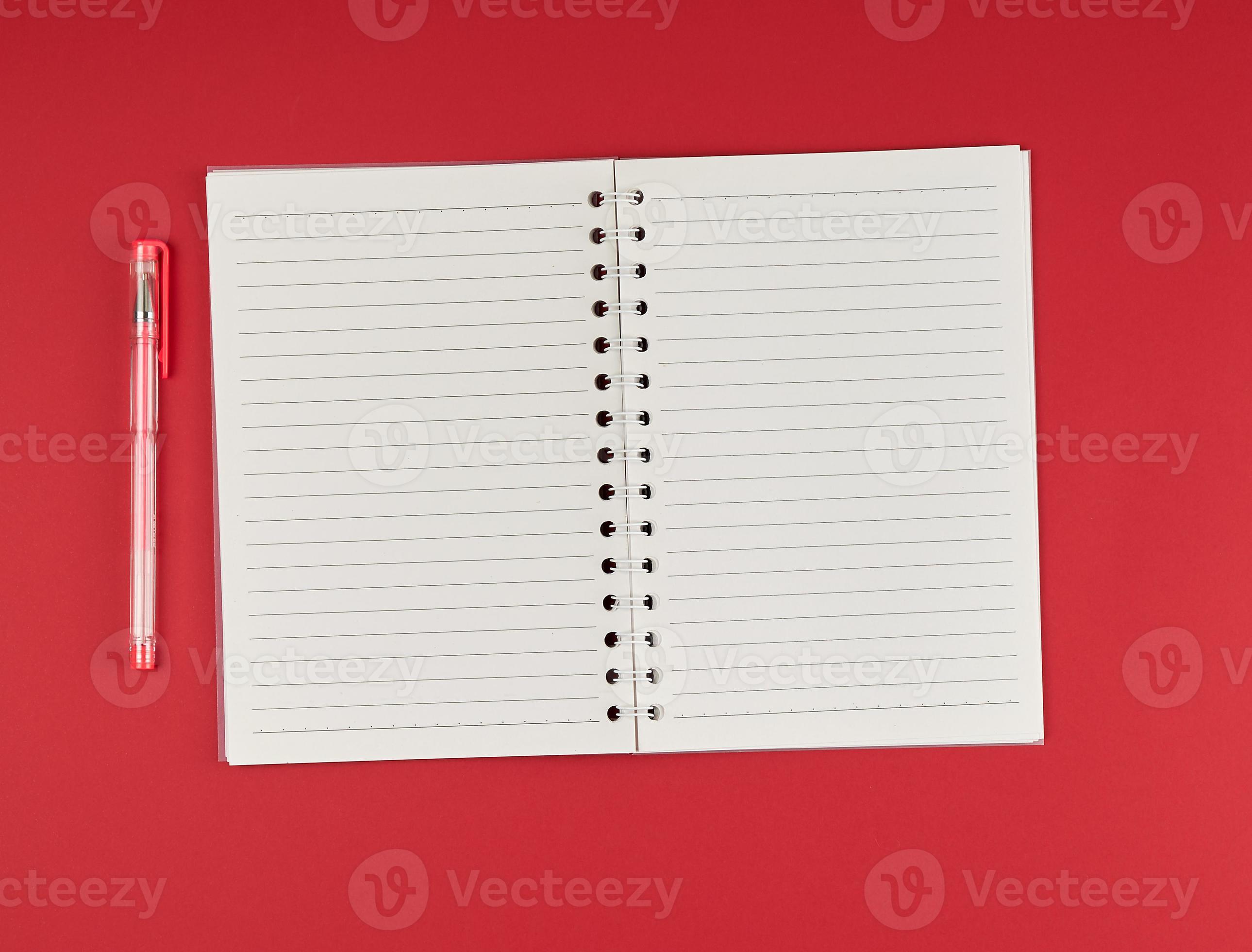 open notebook in line and gel pen on a red background 19166278 Stock Photo at Vecteezy