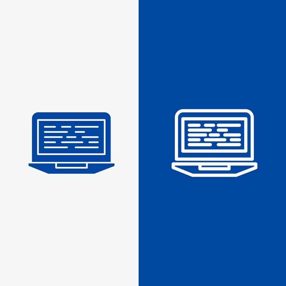 Laptop Coding Code Screen Computer Line And Glyph Solid Icon Blue