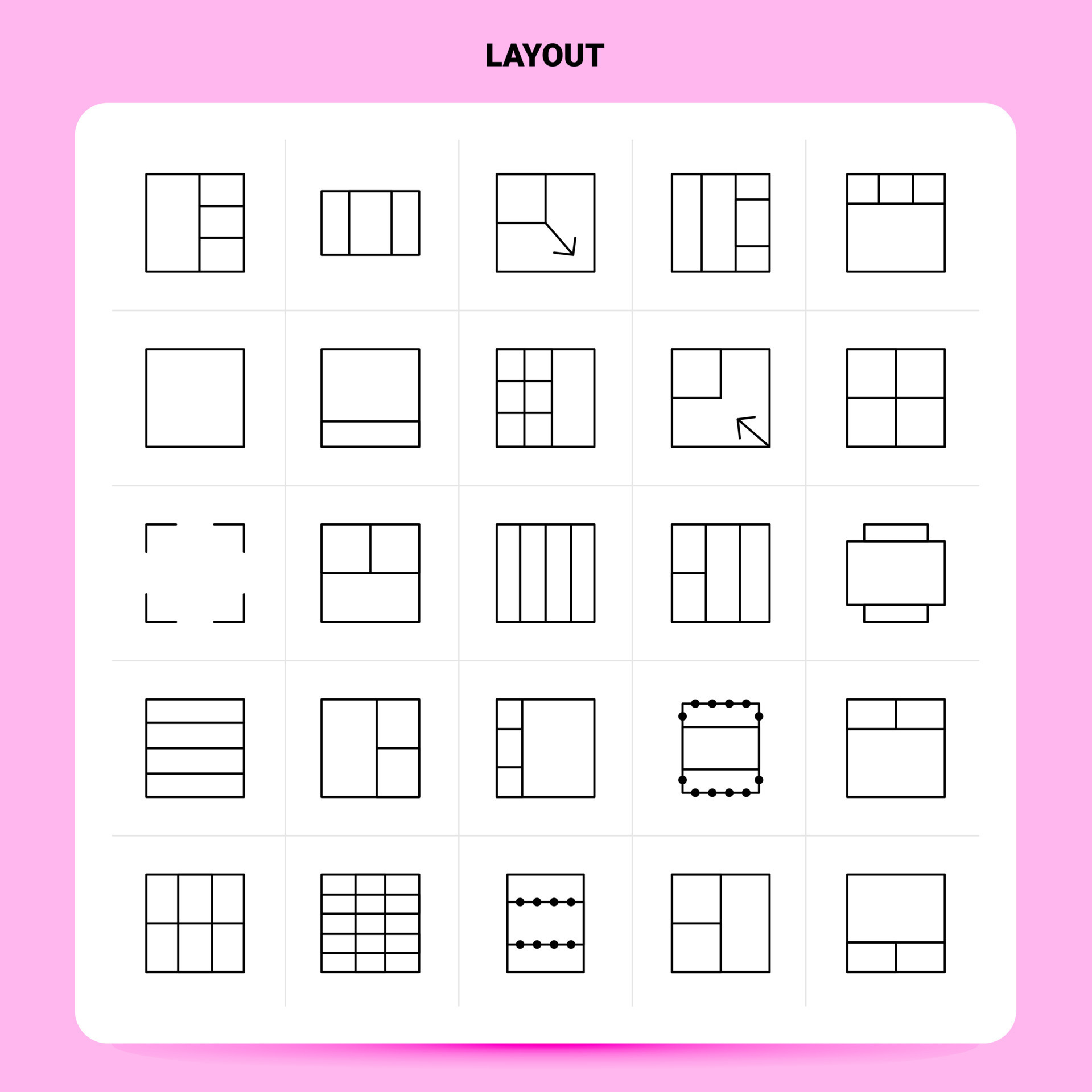 Outline 25 Layout Icon Set Vector Line Style Design Black Icons Set