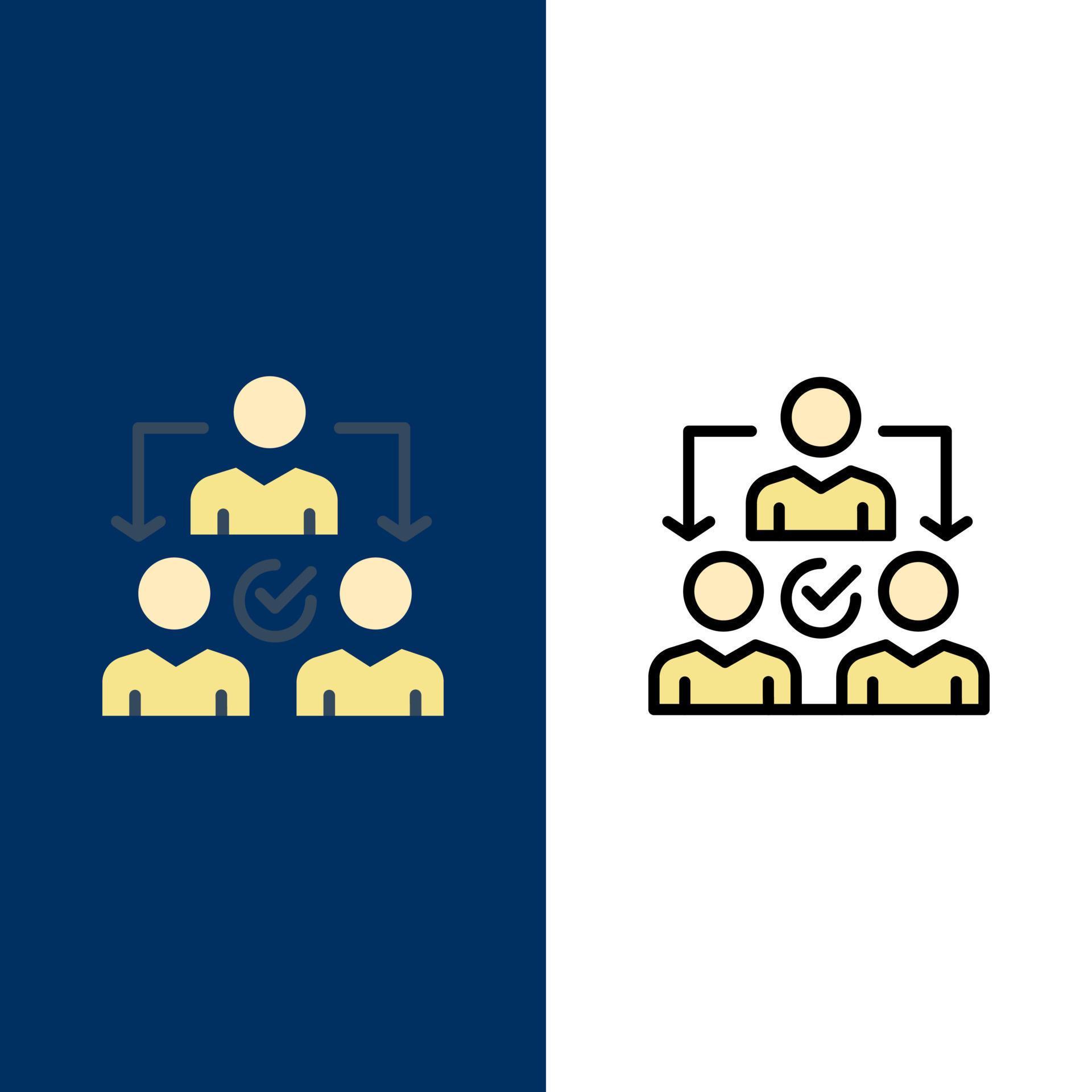 Assignment Delegate Delegating Distribution Icons Flat And Line Filled Icon Set Vector Blue