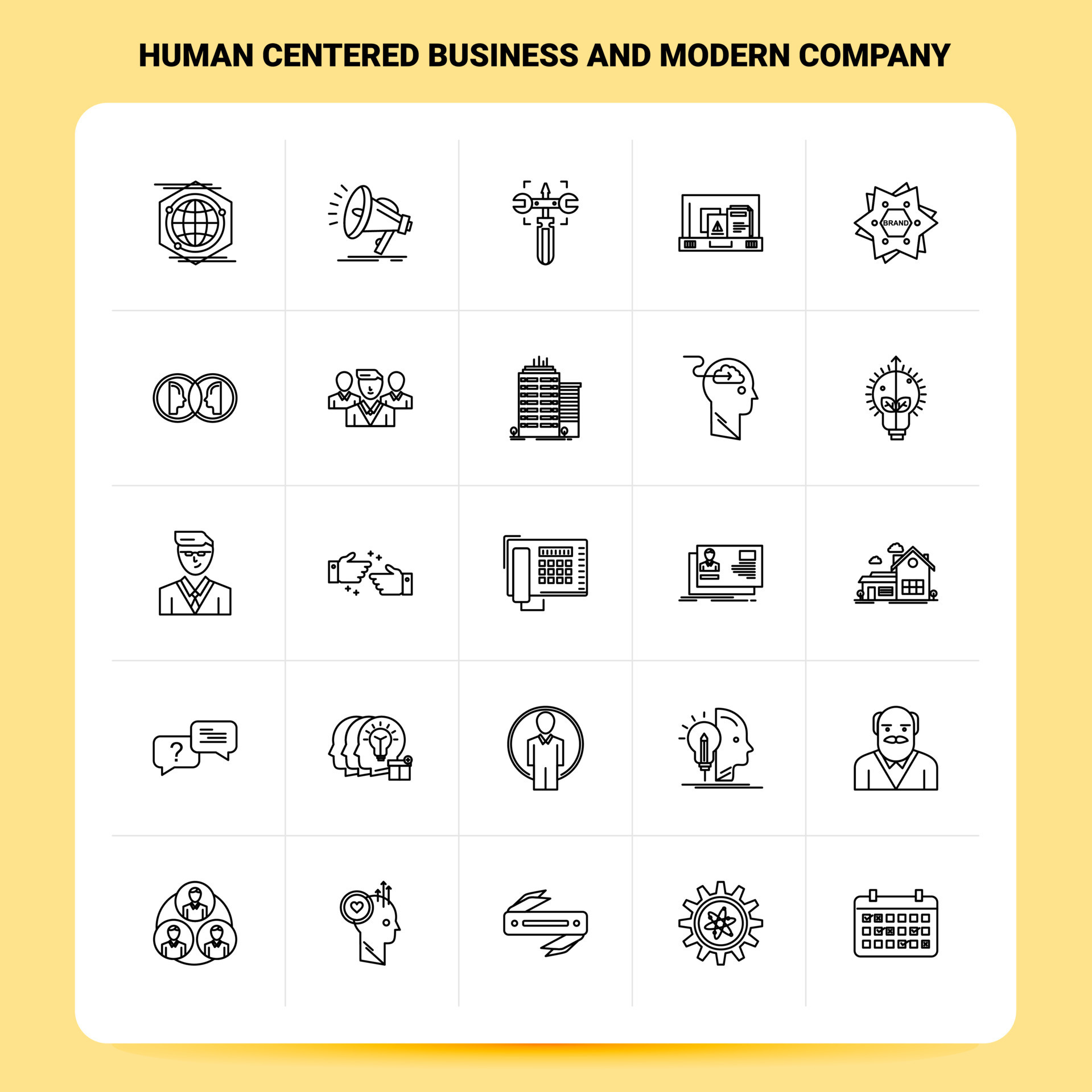 Outline 25 Human Centered Business And Modern Company Icon Set Vector