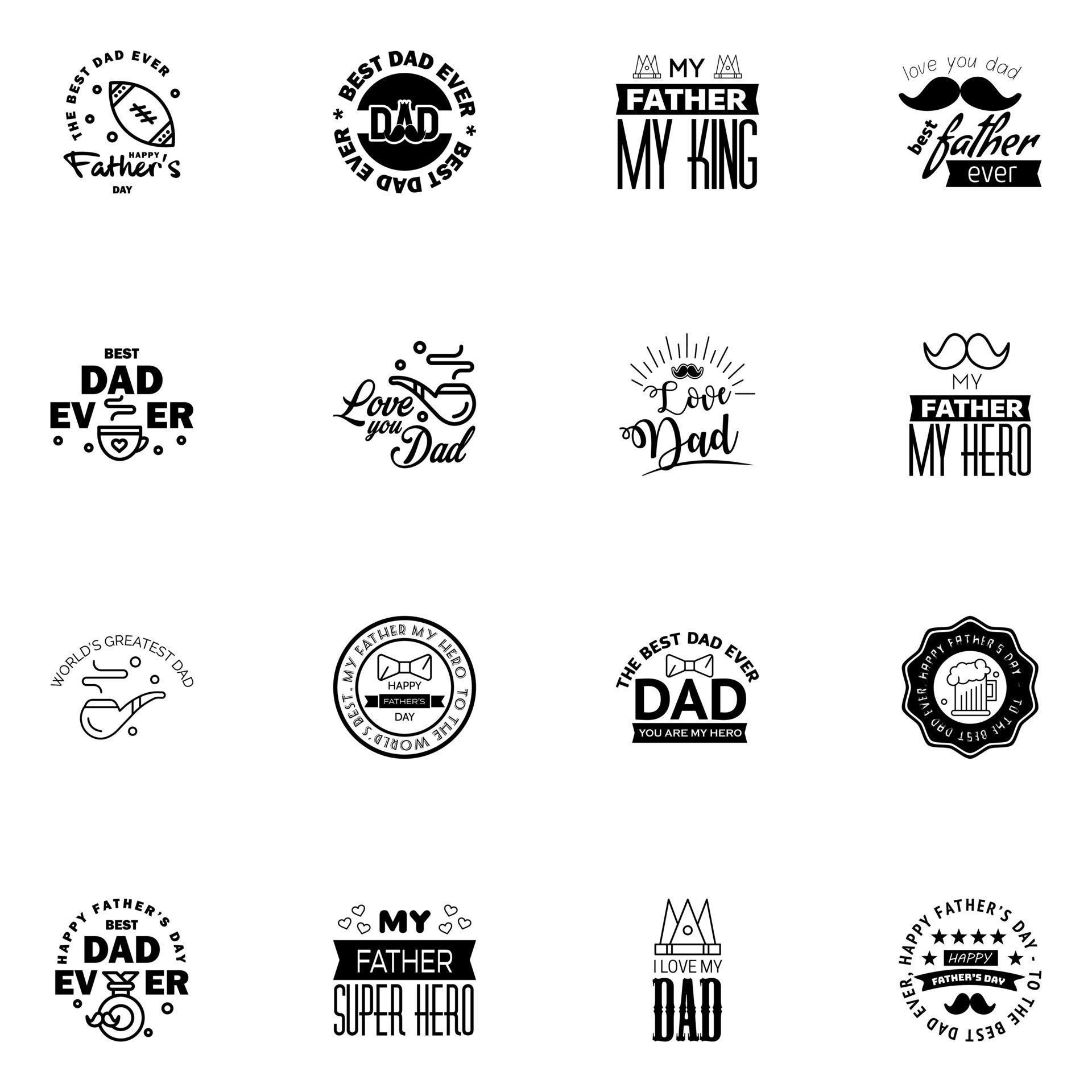 Happy Fathers Day Calligraphy Greeting Card 16 Black Typography Collection Vector Illustration