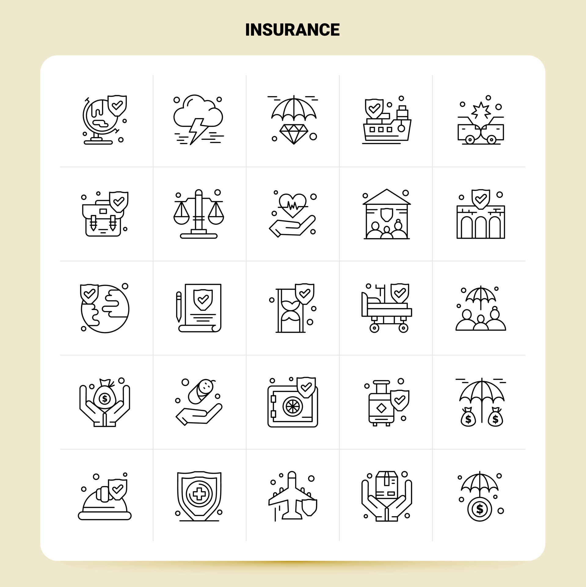 Outline 25 Insurance Icon Set Vector Line Style Design Black Icons Set Linear Pictogram Pack Web