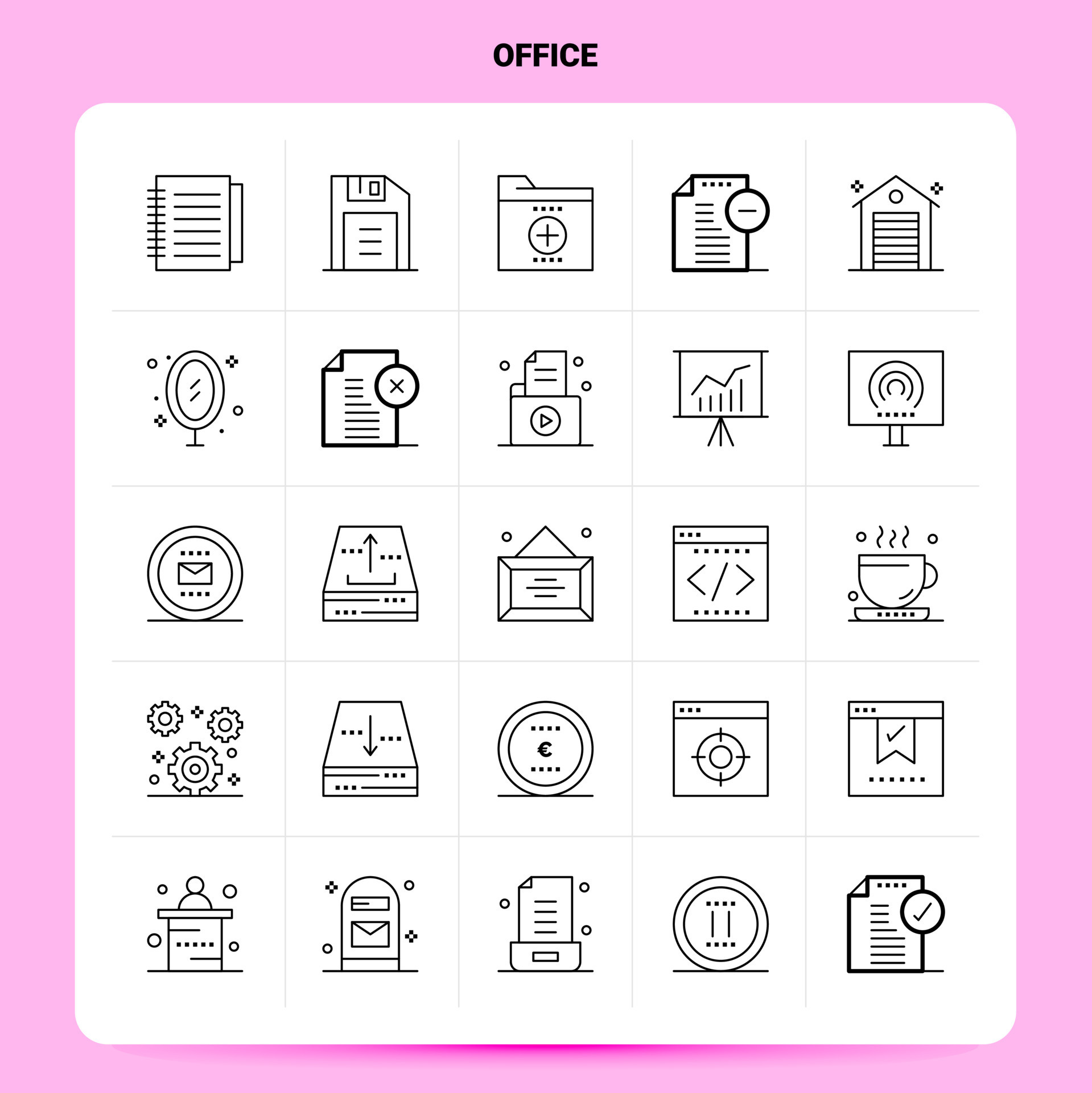 Outline 25 Office Icon Set Vector Line Style Design Black Icons Set Linear Pictogram Pack Web