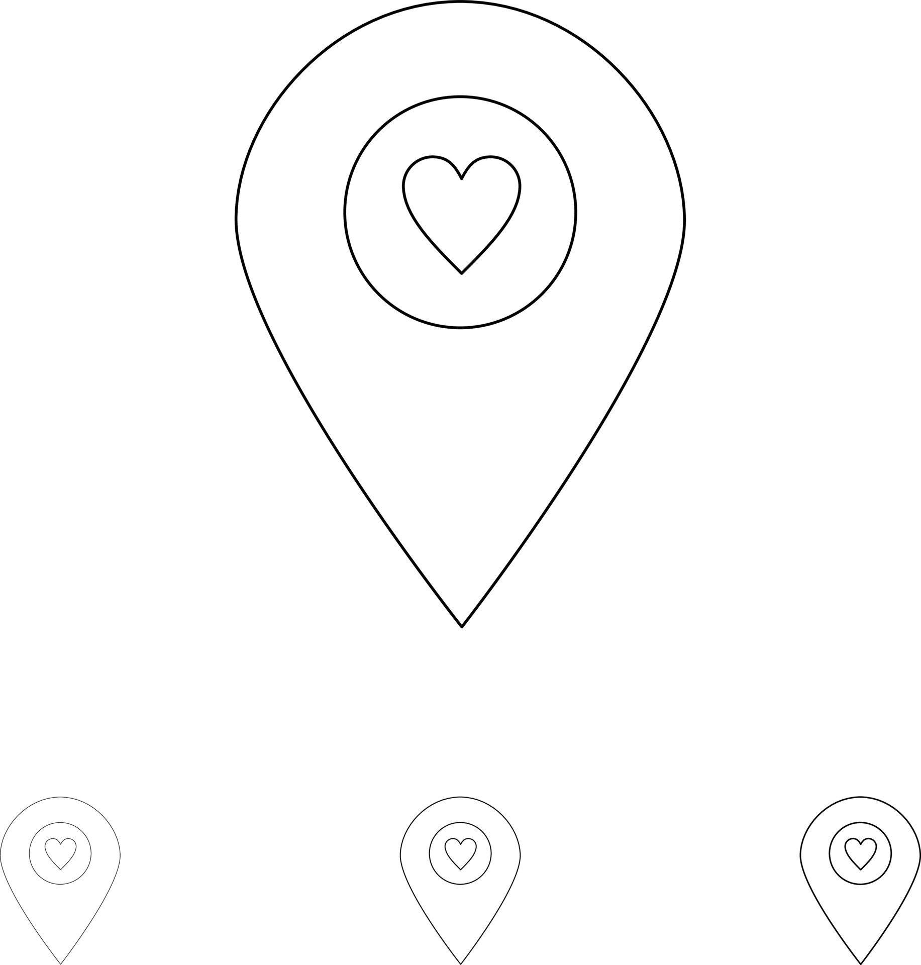 Heart Location Map Pointer Bold And Thin Black Line Icon Set 19175619