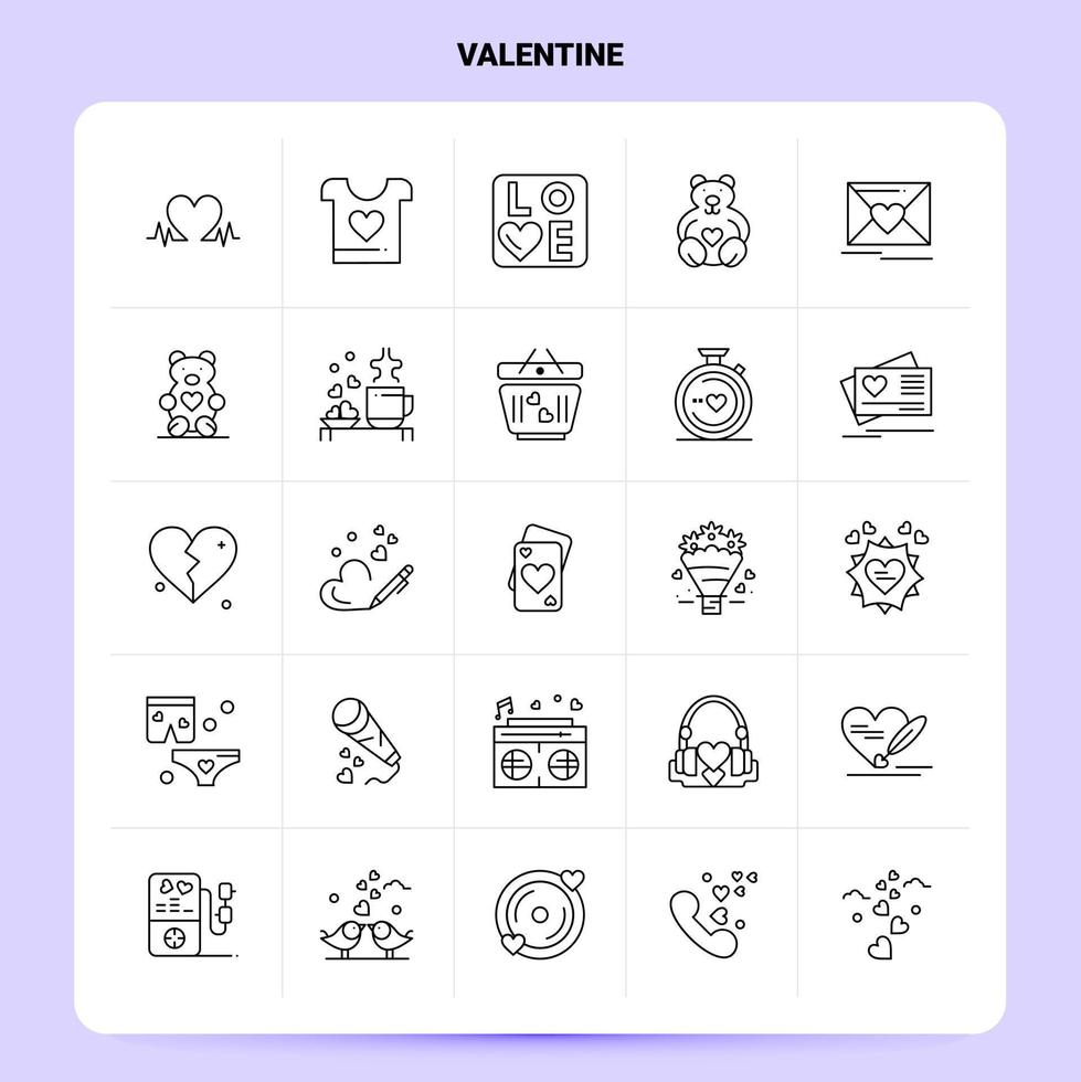 Outline 25 Valentine Icon Set Vector Line Style Design Black Icons Set Linear Pictogram Pack Web