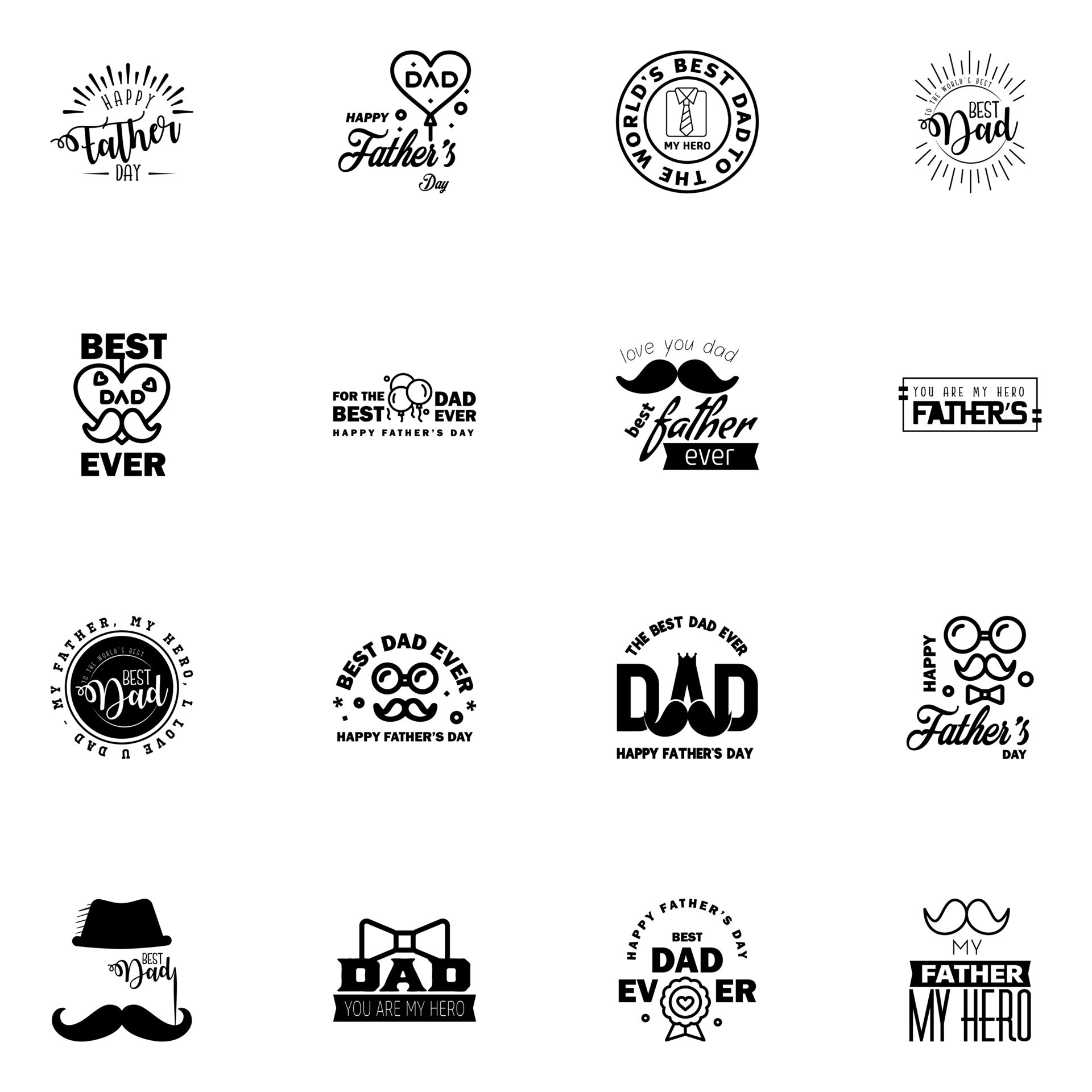 Happy Fathers Day 16 Black Holiday Hand Lettering Vector Hand Lettering Greeting Typography