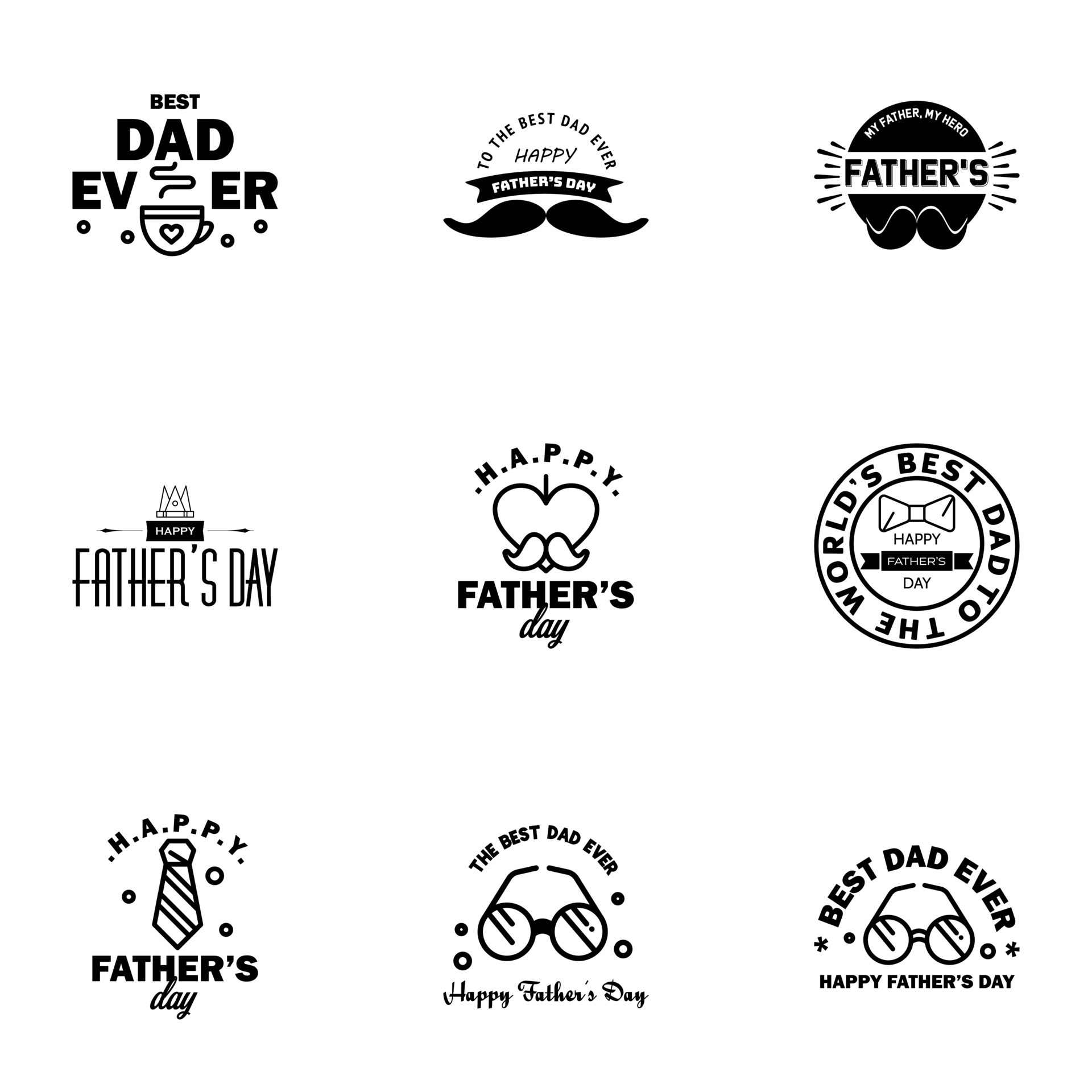 Happy Fathers Day Vector Hand Lettering 9 Black Calligraphy Illustration For Greeting Card