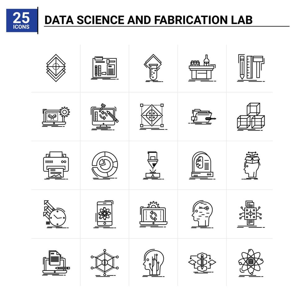 25 Data Science And Fabrication Lab icon set vector background 19178168 ...