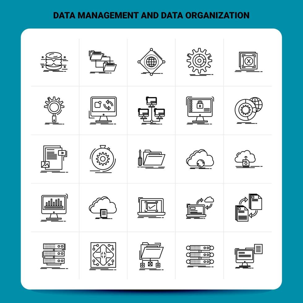 OutLine 25 Data Management And Data Organization Icon set Vector Line Style Design Black Icons ...
