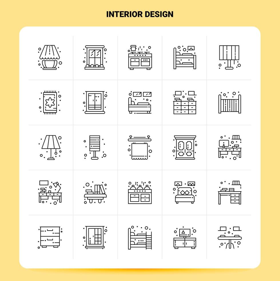 Outline 25 Interior Design Icon Set Vector Line Style Design Black