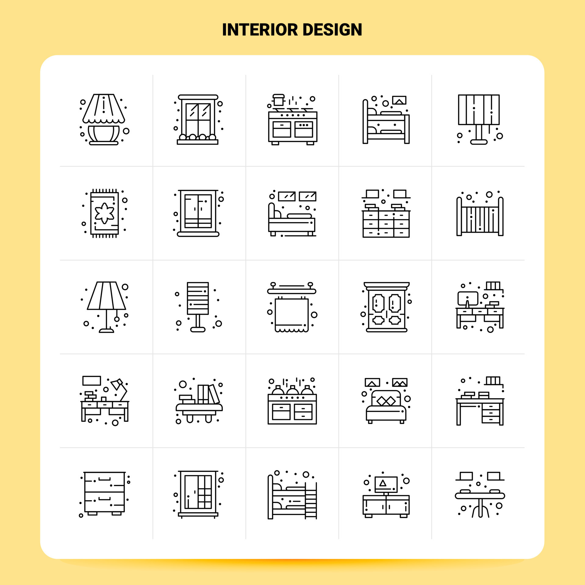 Outline 25 Interior Design Icon Set Vector Line Style Design Black