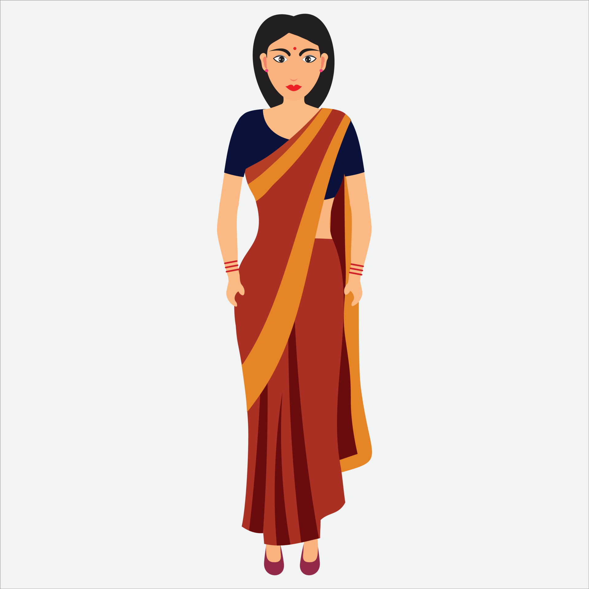 Indian Woman Character In Saree Indian Woman Wearing Sharee Free Vector