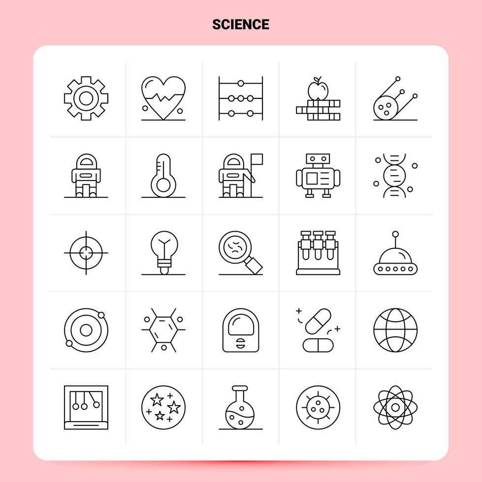 Outline 25 Science Icon Set Vector Line Style Design Black Icons Set Linear Pictogram Pack Web