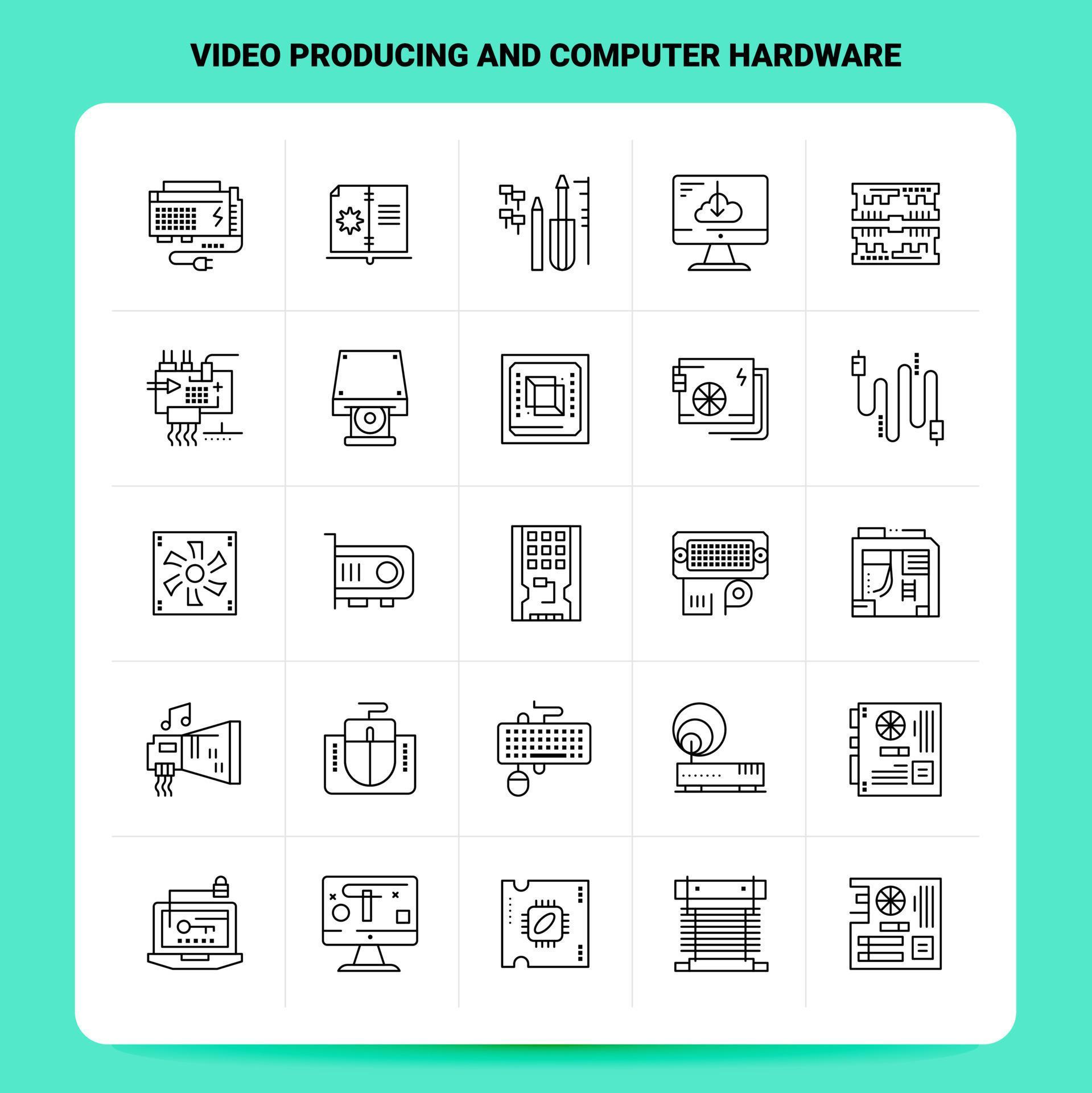 OutLine 25 Video Producing And Computer Hardware Icon set Vector Line ...