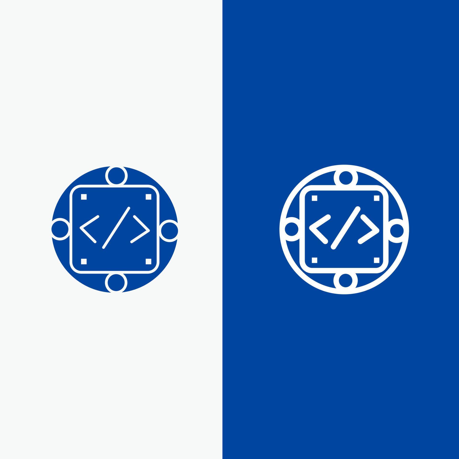 Code Custom Implementation Management Product Line And Glyph Solid Icon Blue Banner Line And