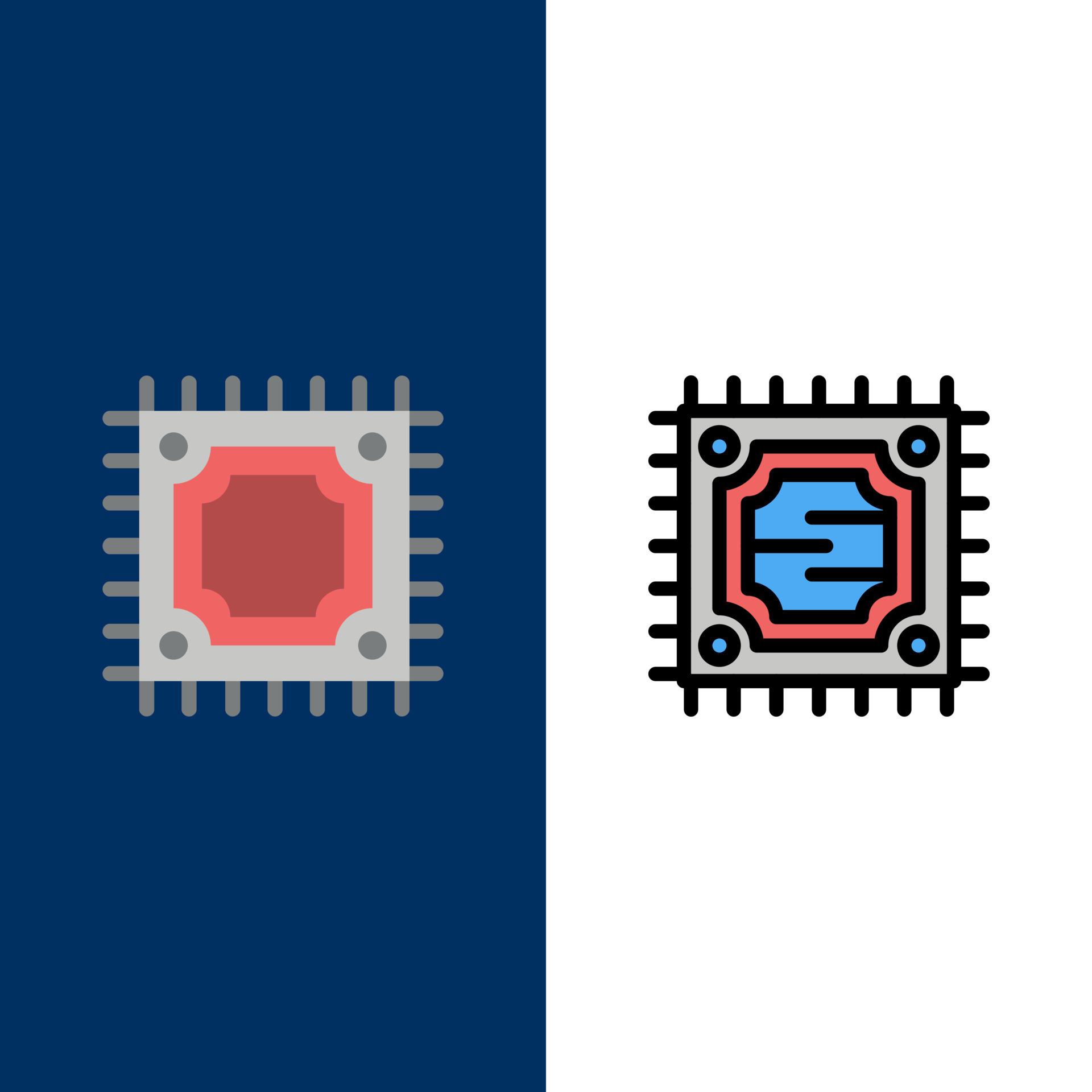 Cpu Microchip Processor Icons Flat And Line Filled Icon Set Vector Blue