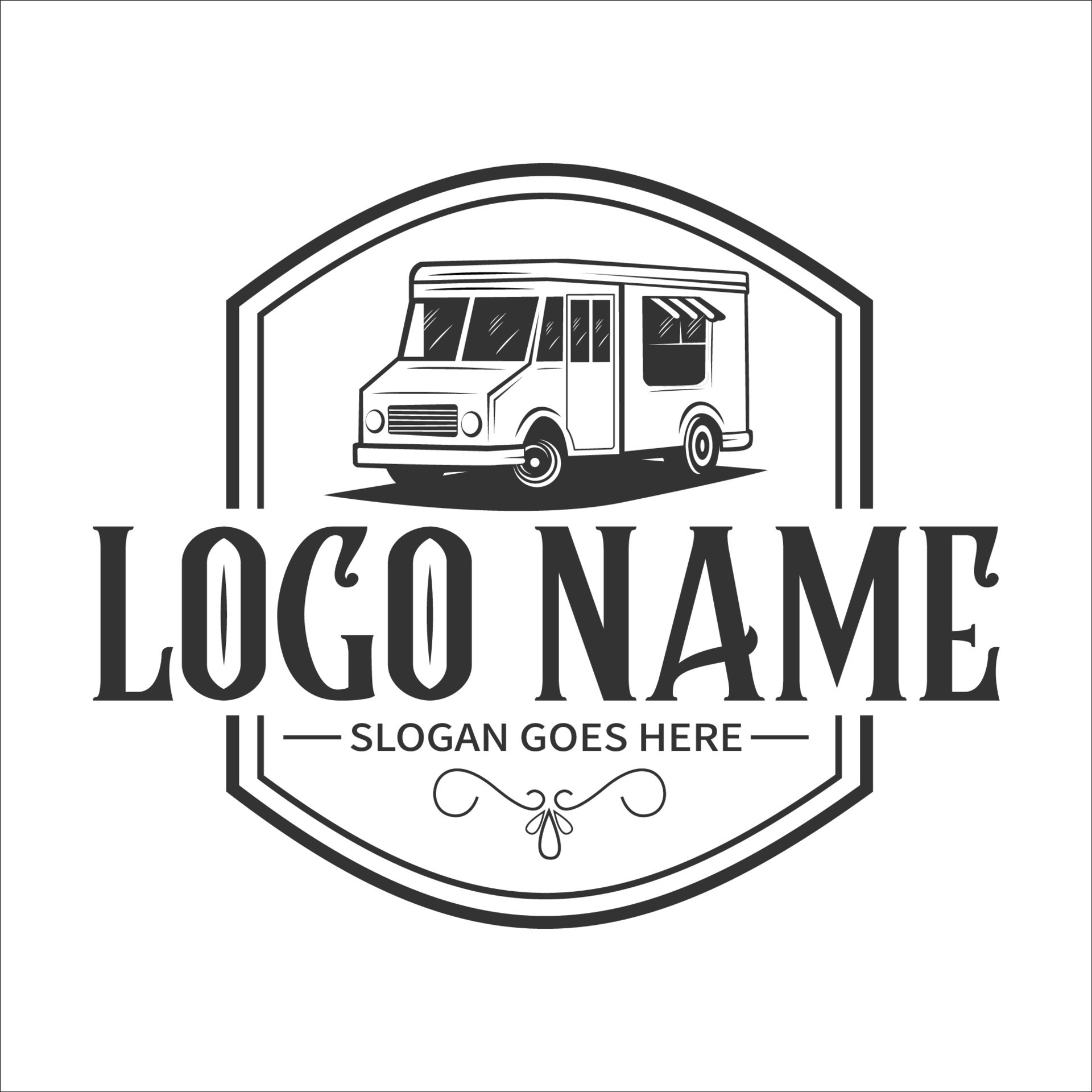Vintage Street Food Truck Logo Template Line Ice Cream Van Logotype vintage-street-food-truck-logo-template-line-ice-cream-van-logotype