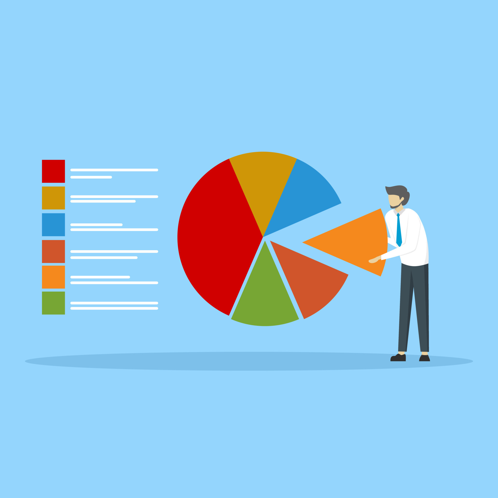 businessman investor or financial planner standing on ladder to set pie ... businessman investor or financial planner standing on ladder to set pie ...