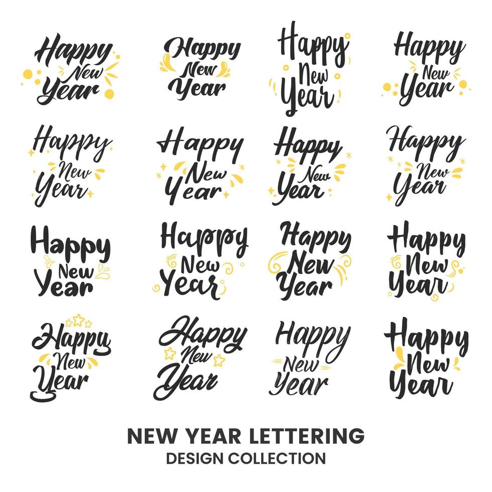Happy New Year Typography Signs Vector Lettering Compositions