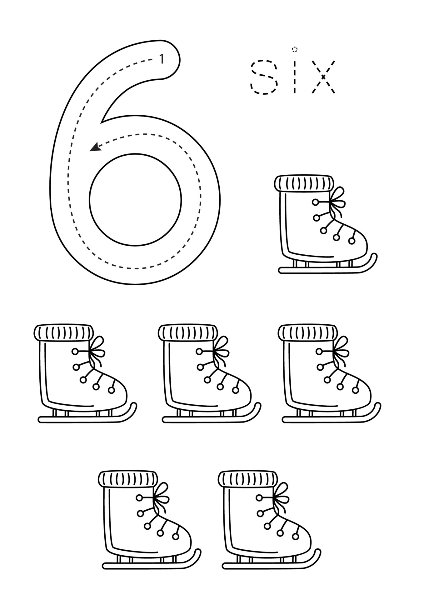 Flashcard number 6. Preschool worksheet. Ice skates. 19198766 Vector ... Flashcard number 6. Preschool worksheet. Ice skates. 19198766 Vector ...