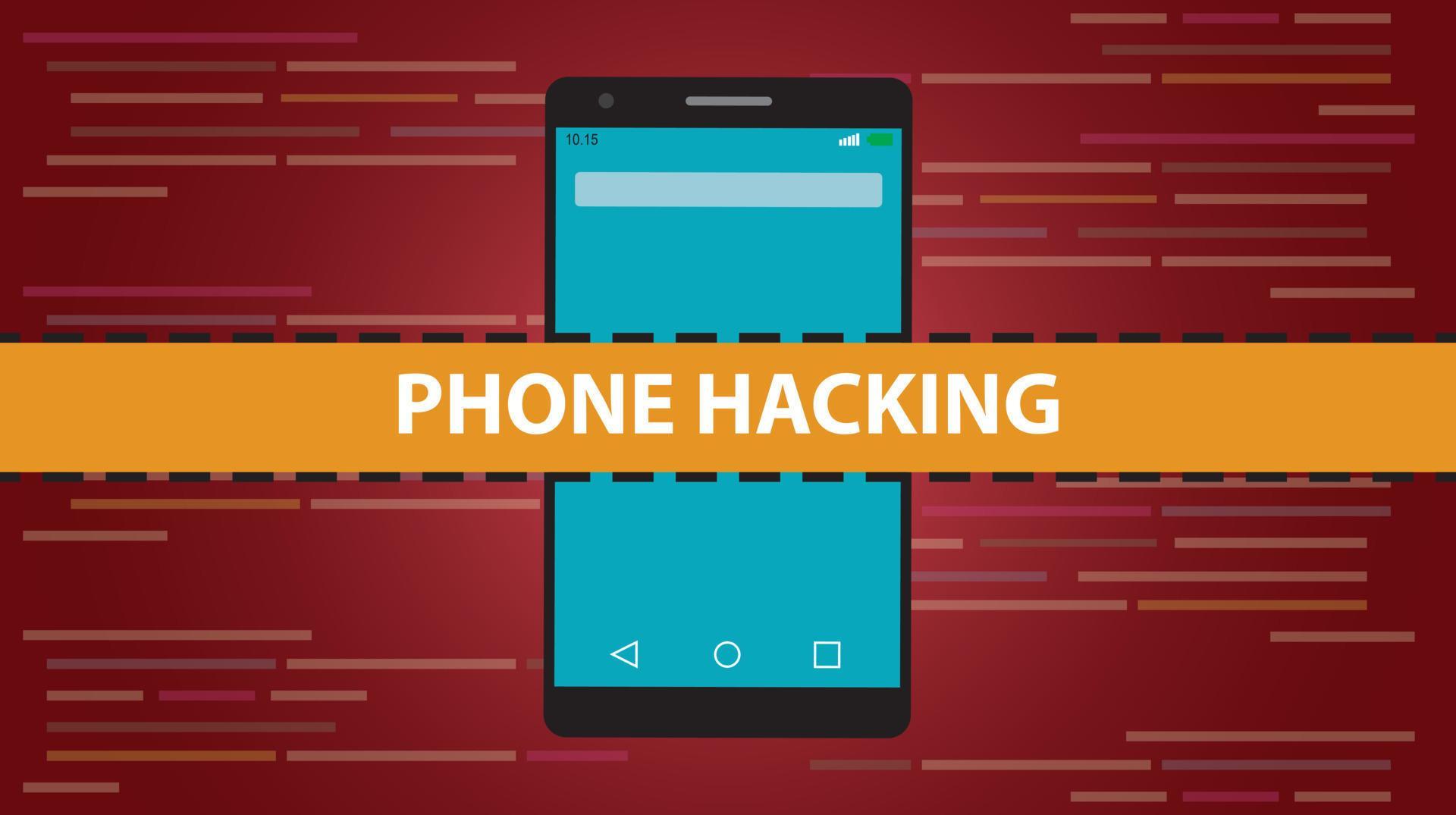 Phone Hacking Concept With Smartphone And Programming Hack Script Code As Background Vector