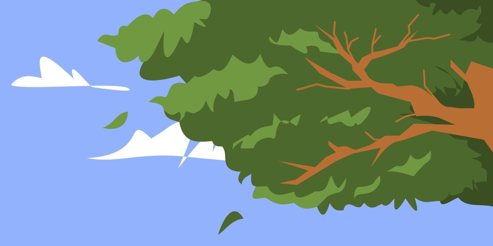 landscape illustration of tree and leaves. cloud. blue sky. suitable ...