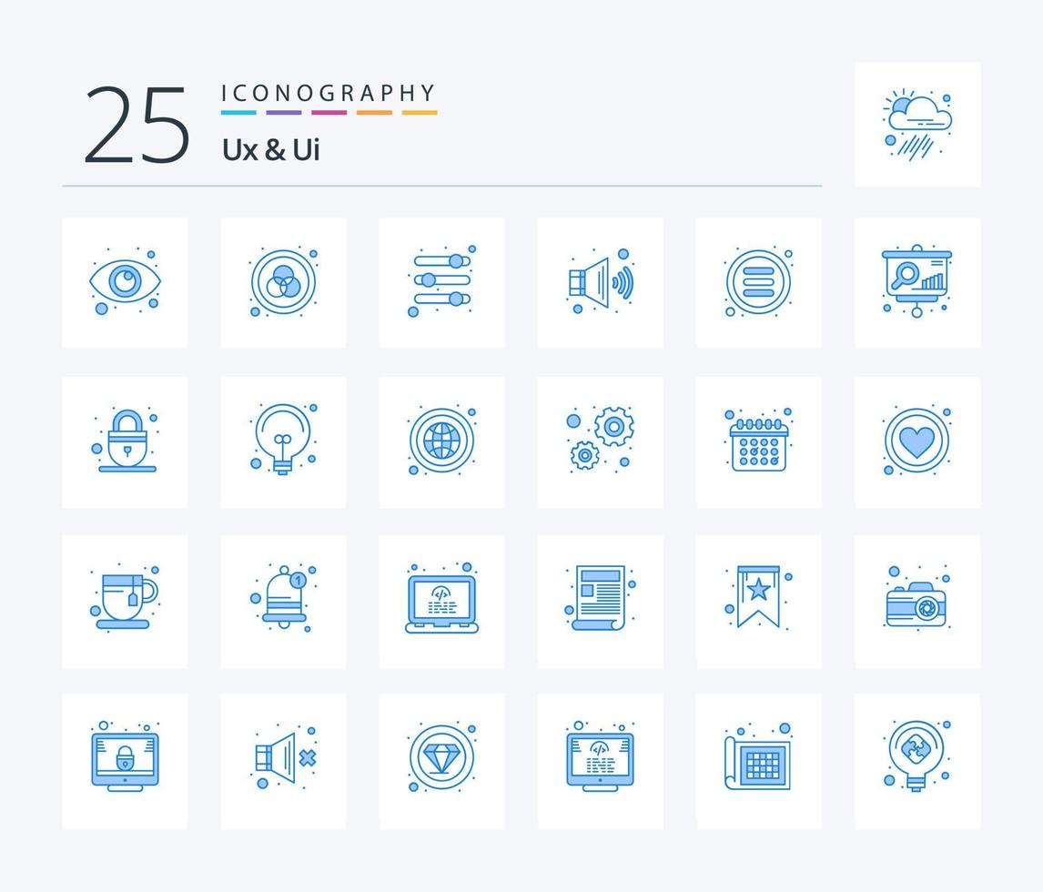 Ux And Ui 25 Blue Color icon pack including menu. list. options. volume ...