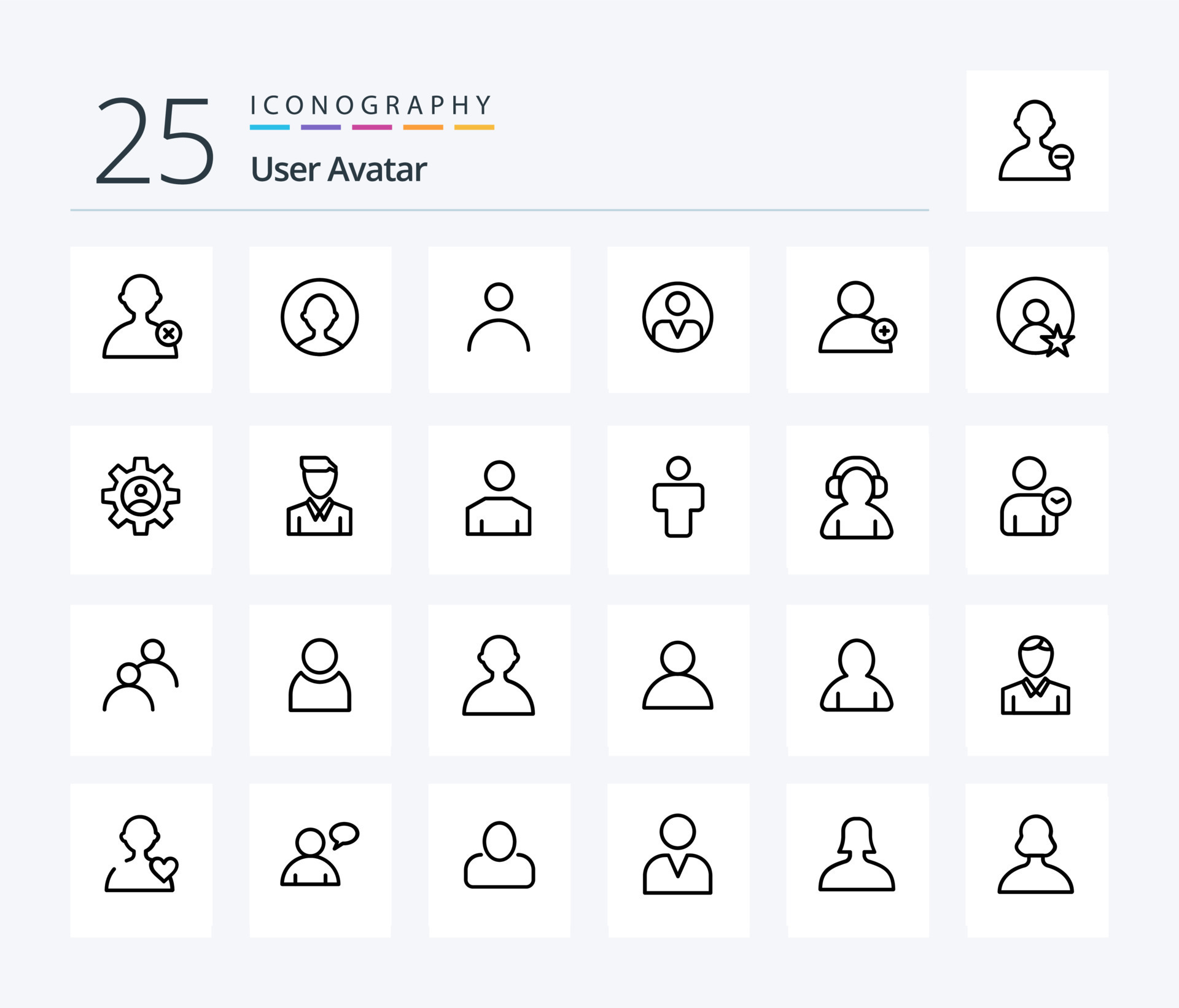 User 25 Line icon pack including controls. profile. profile. user. user ...