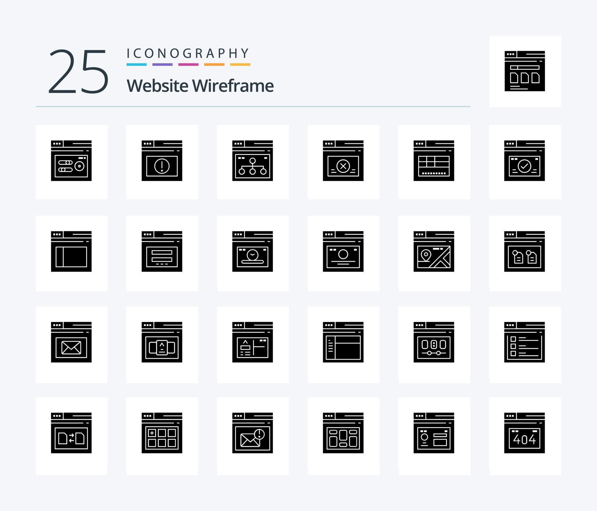 Website Wireframe 25 Solid Glyph icon pack including page. web. internet. secure. share 19202503 ...