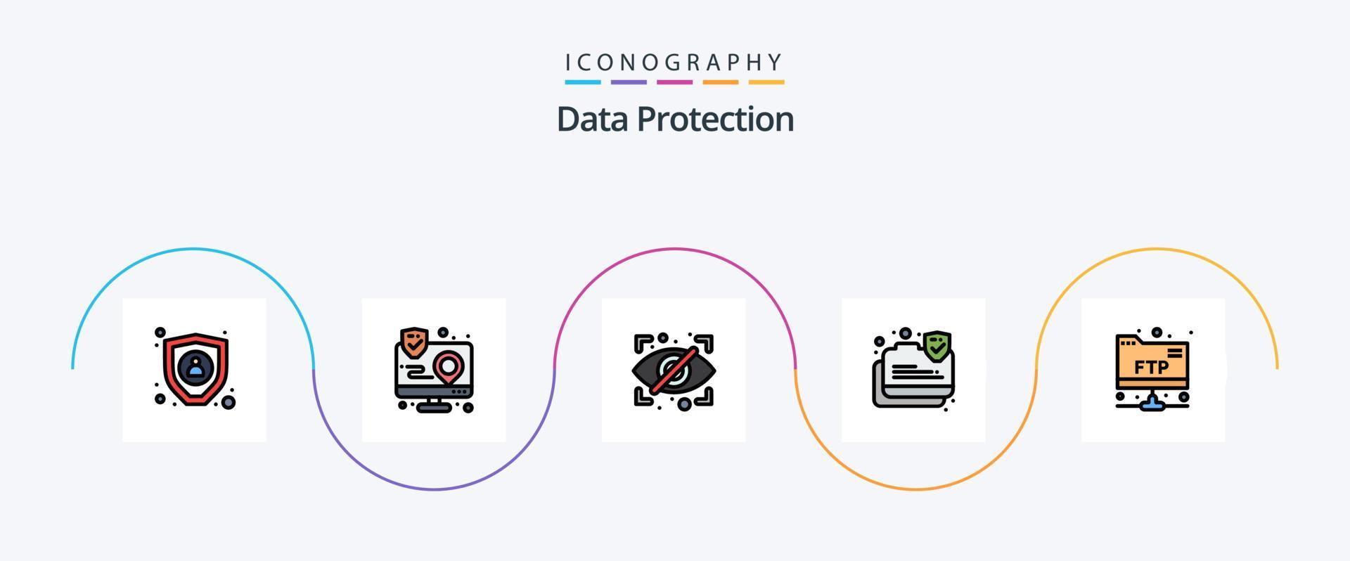 Data Protection Line Filled Flat 5 Icon Pack Including Folder Secure