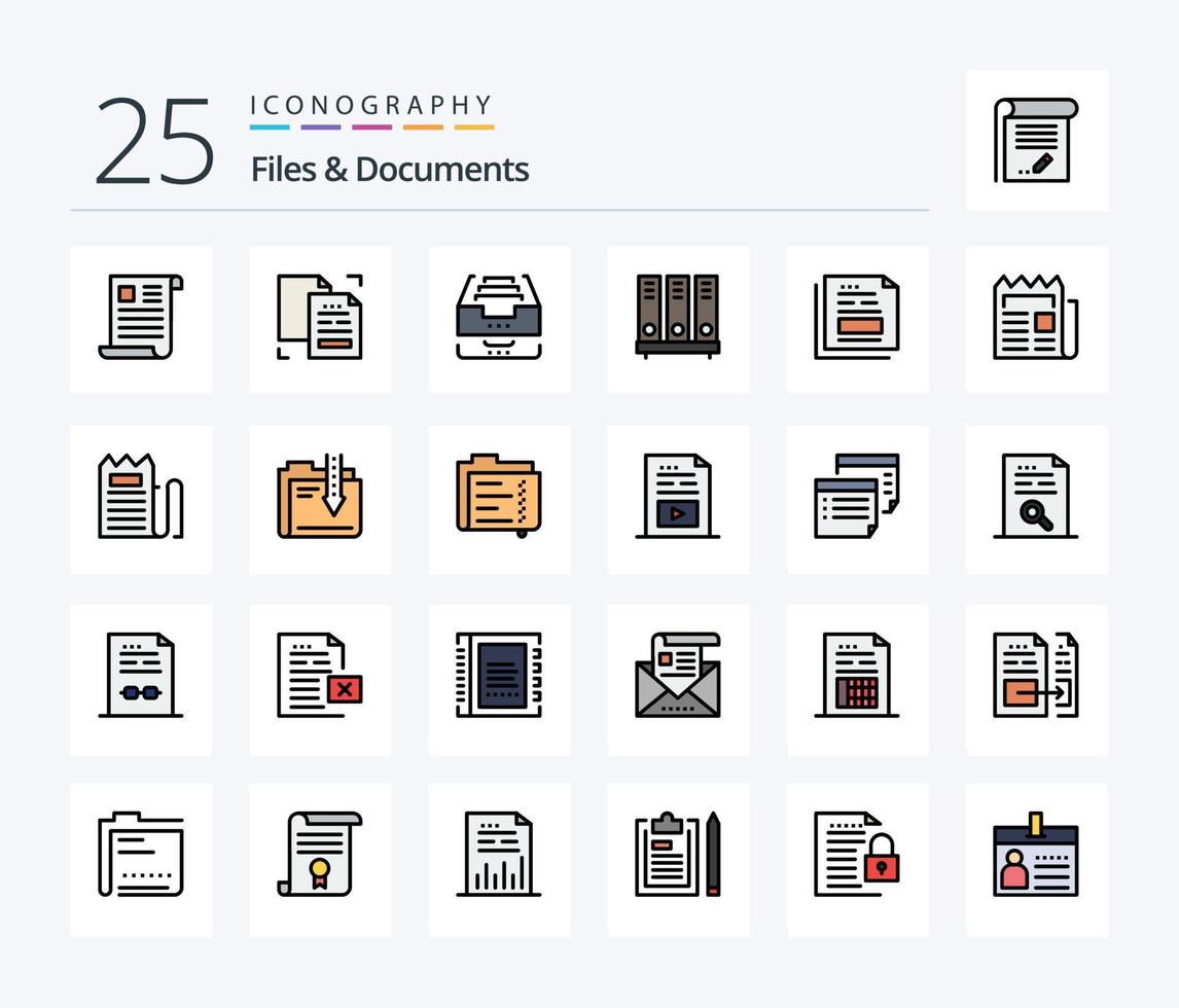 Files And Documents 25 Line Filled icon pack including database. archive. document. file. data ...